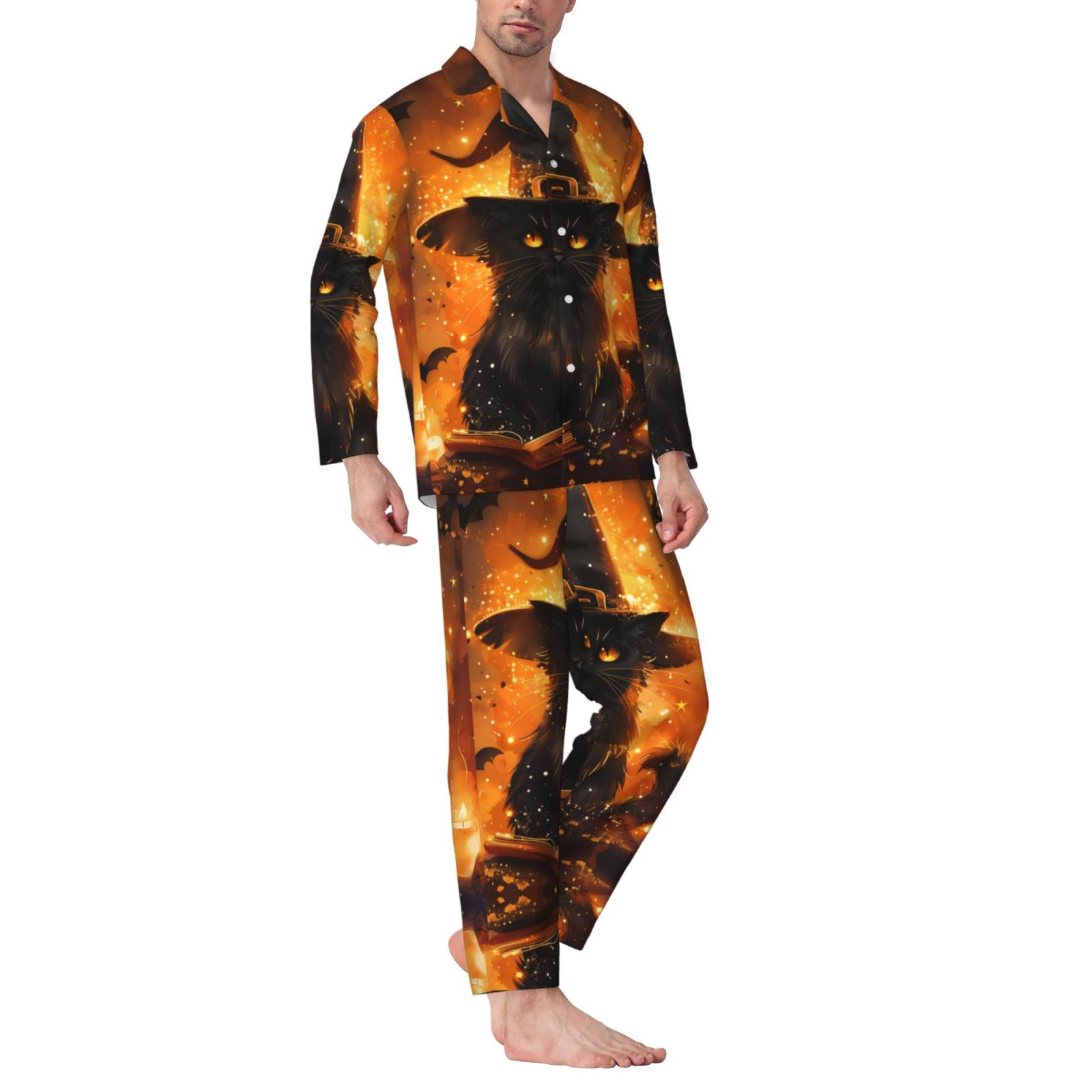 Halloween Costumes Mens Pajamas Set, Halloween Witch Hat Black Cat A ...