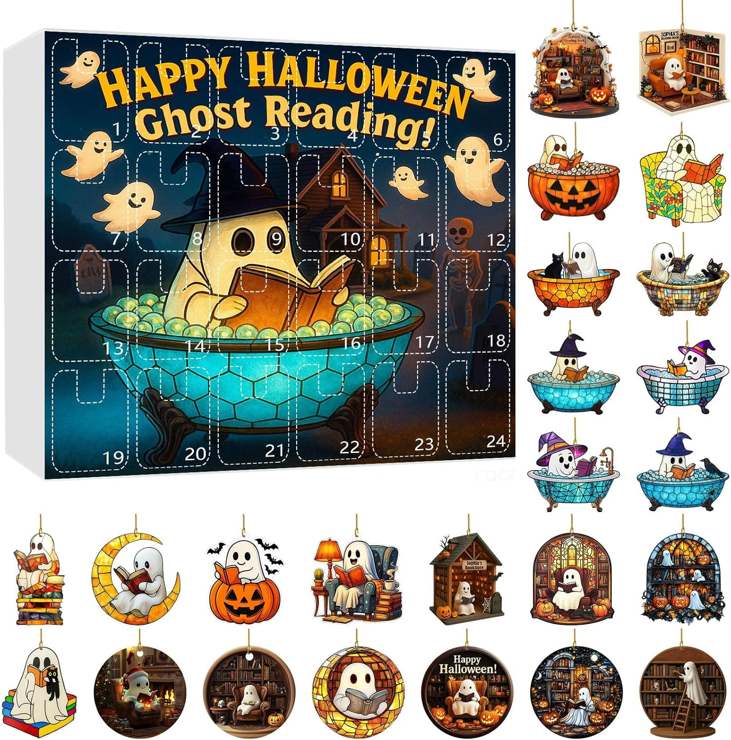 Halloween Countdown Calendar 2025-24 PCS Ghost Bubble Bath Ornament ...