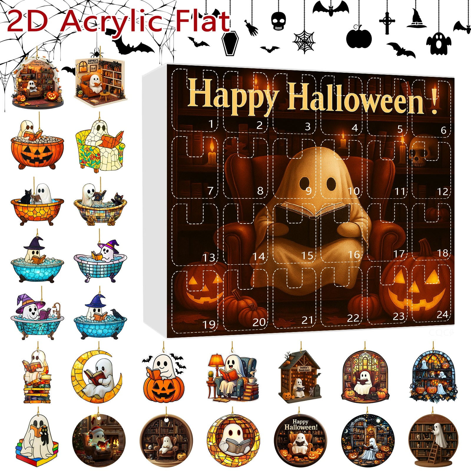 Halloween Countdown Calendar 2025-24 PCS Ghost Bubble Bath Ornament ...