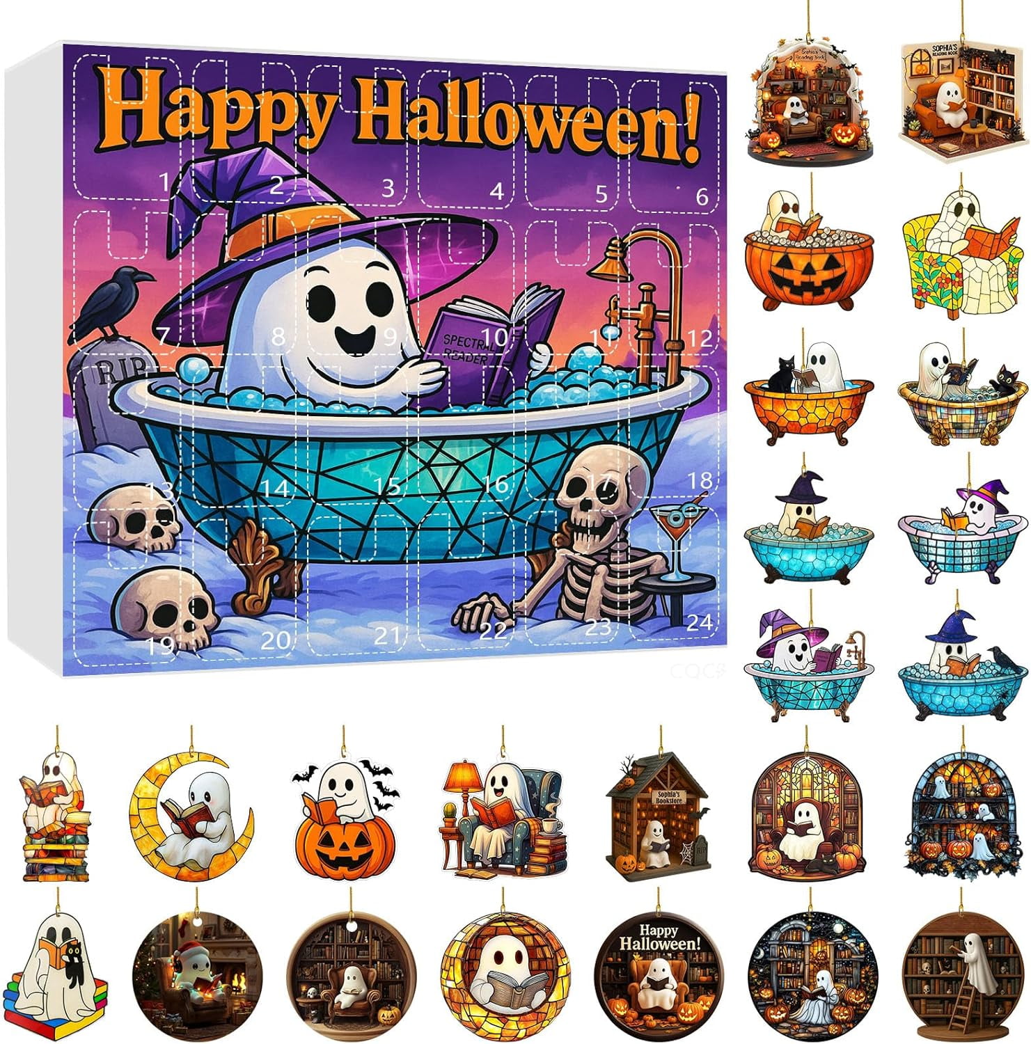 Halloween Countdown Calendar 2025-24 PCS Ghost Bubble Bath Ornament ...