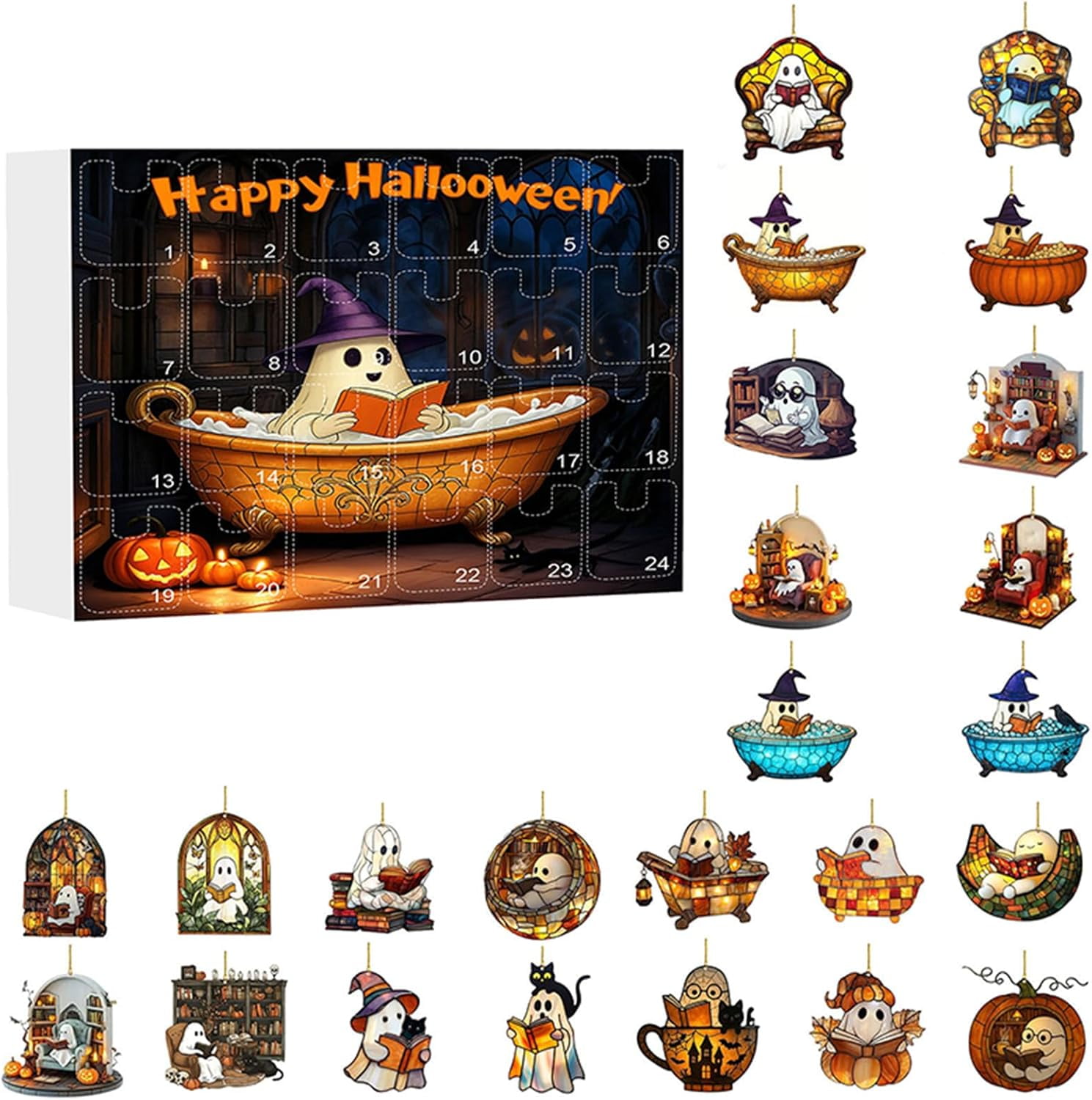 Halloween Countdown Calendar 24 PCS Ghost Bubble Bath Ornament Advent ...