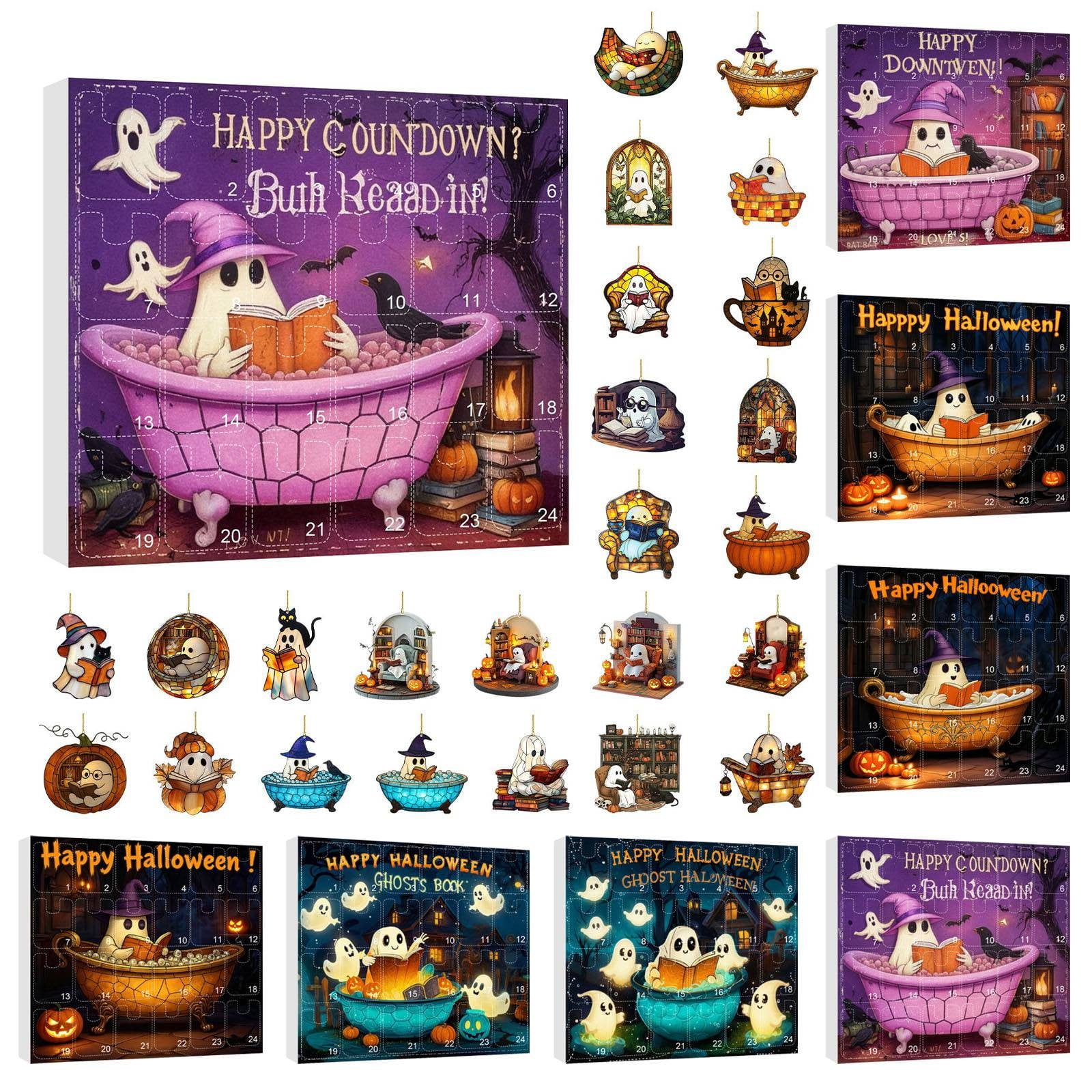 Halloween Countdown Calendar Advent Set with 24 Surprise Ornaments for Kids Holiday Party ...