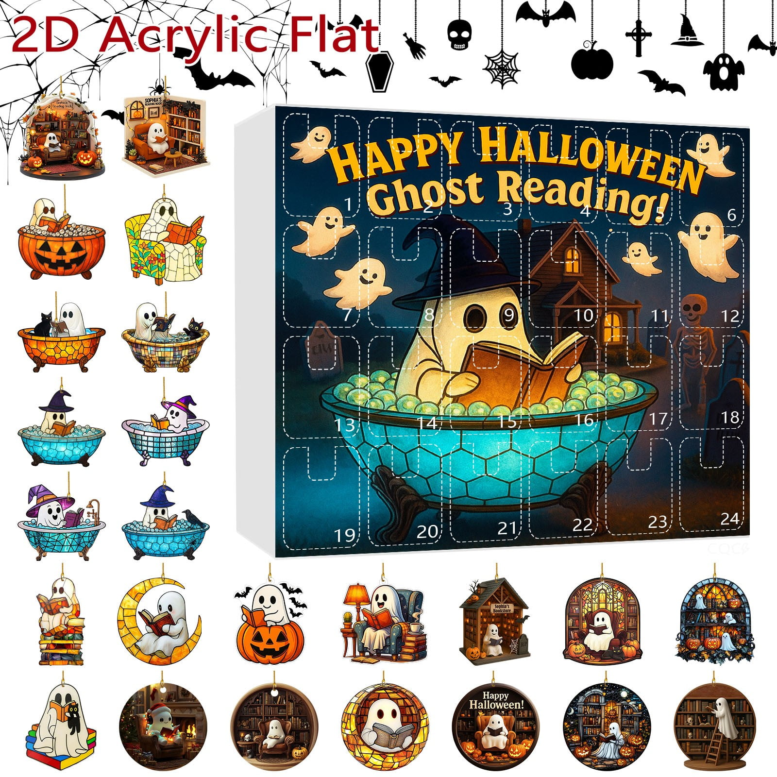 Halloween Countdown Calendar Set - 24 Double-Sided Acrylic Ornaments ...
