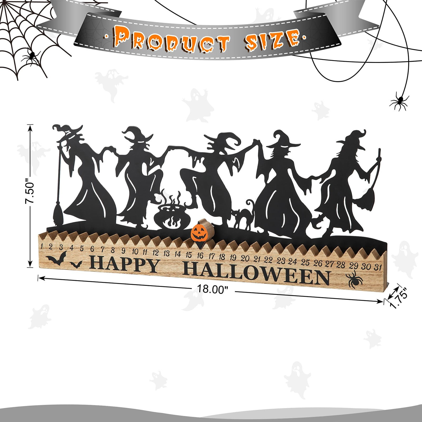 Halloween Countdown Decoration, Witch Silhouette Wooden Sign with ...