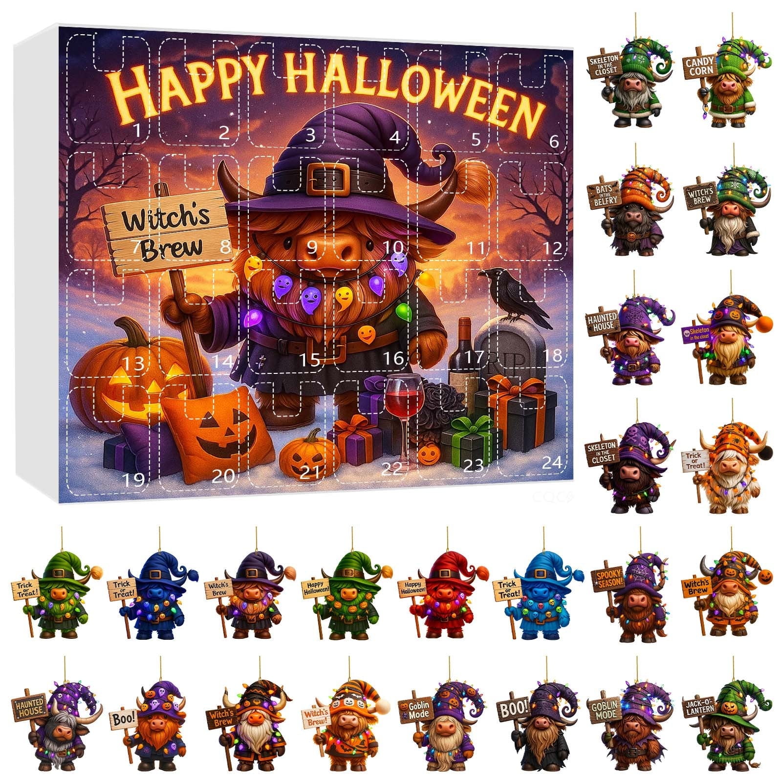 Halloween Countdown Sets - 2D Bull Hanging Ornament with Witch Hat ...
