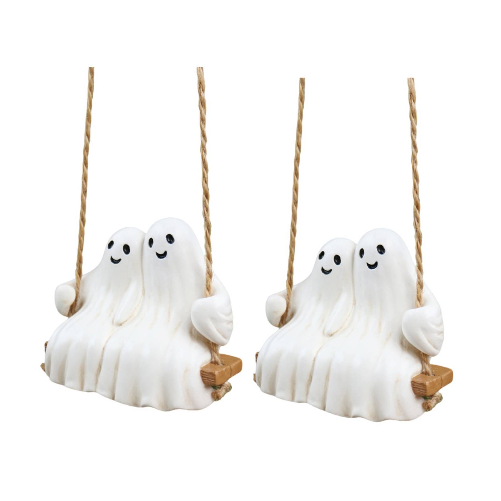 Halloween Couple Swing Statue Resin White Ghost Figurines Swinging on a ...