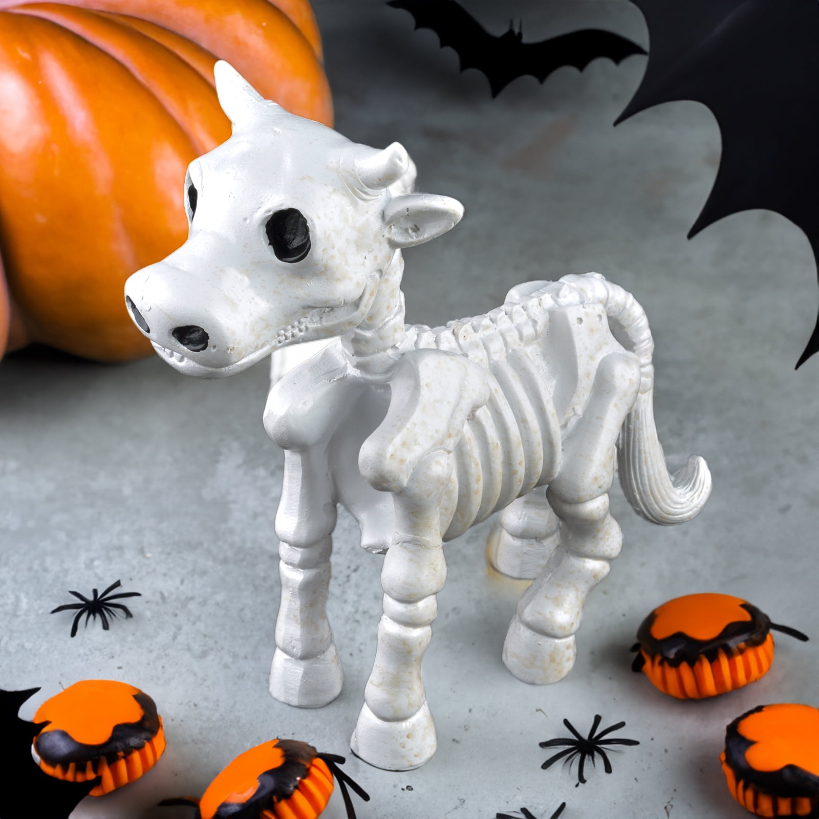 Halloween Cow Skull Decoration, White Cow Skeleton Figurine - Realistic ...