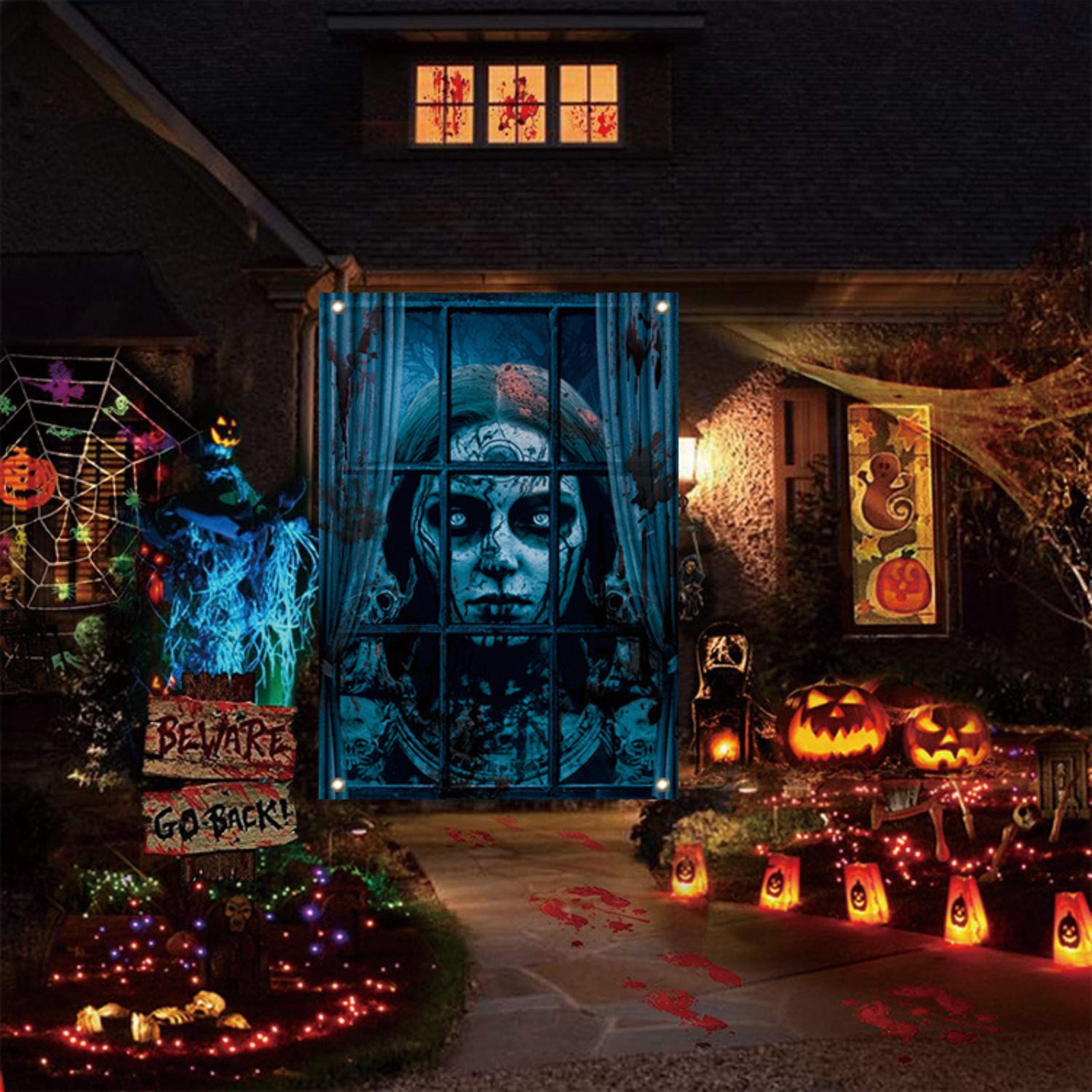Halloween Cracked Ghost Window Cover with Blood Stains - Indoor ...