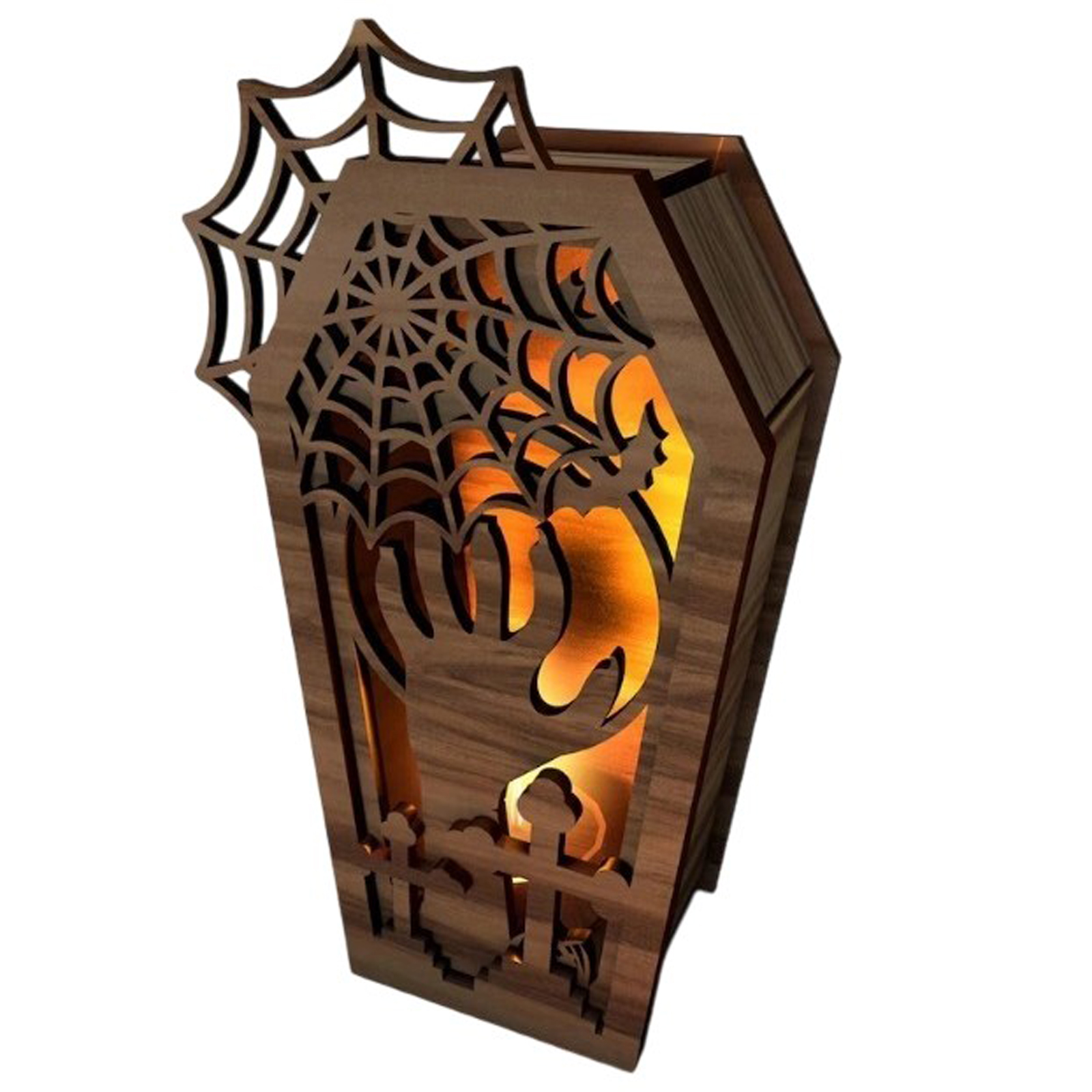 Halloween Crafts Coffin Candle Holder Wooden Crafts Coffin Candle Light ...