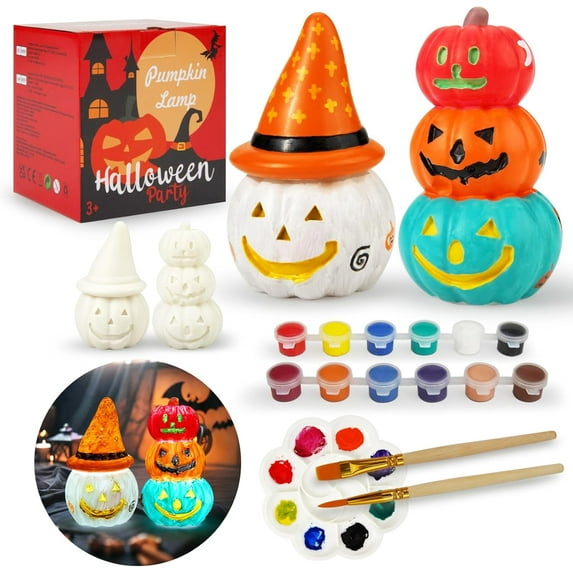 Halloween Crafts Small Paint Your Own Pumpkin Lamp Kit, DIY Halloween ...