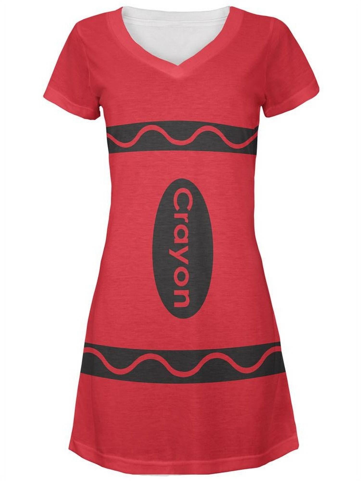 Halloween Crayon Costume Red All Over Juniors V-Neck Dress - Walmart.com