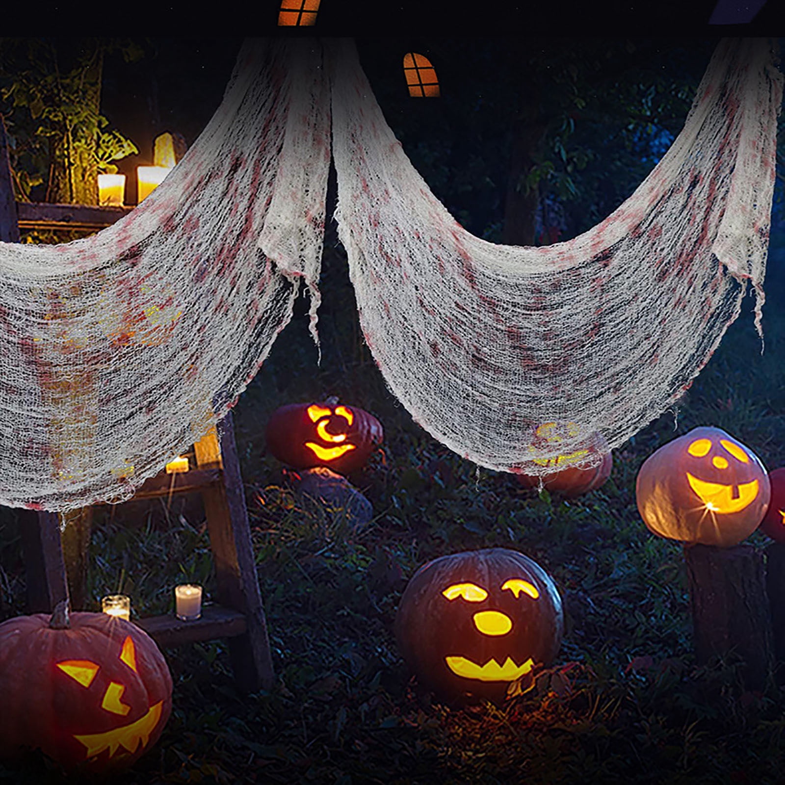 Halloween Cloth 198"X85"Spooky Fabric Cloth Black Cheesecloth Indoor ...