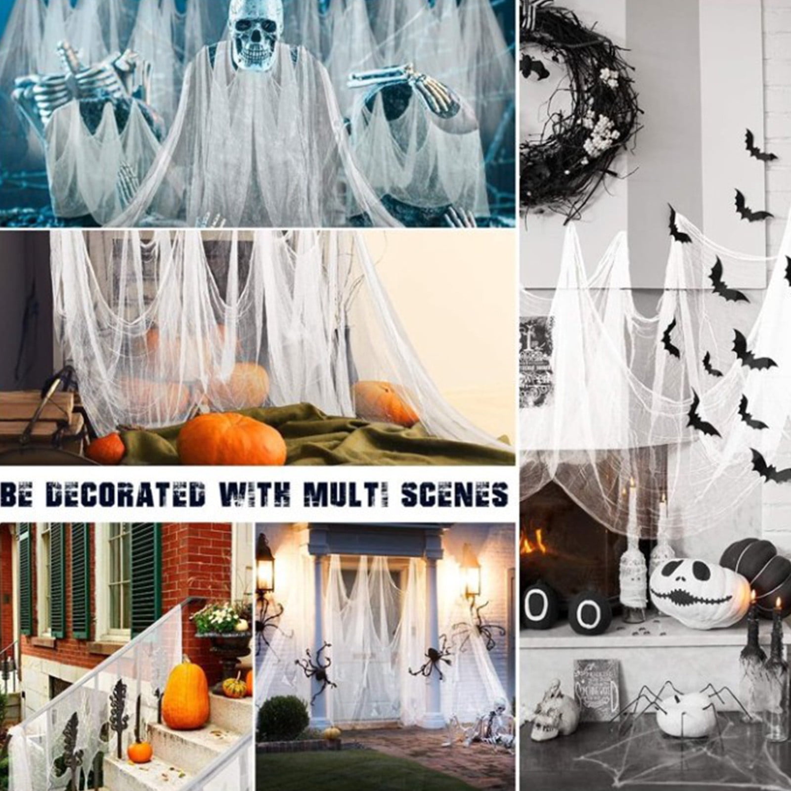 Halloween Creepy Cloth Black Spooky Fabric Gauze 2.15×12.7m Scary Cloth ...