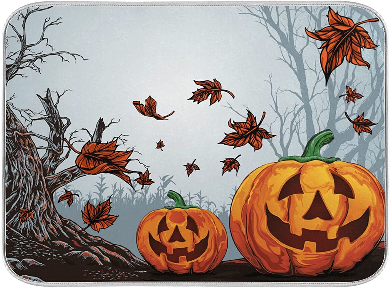 Halloween Creepy Forest With Pumpkin Dish Drying Mat Absorbent Washable ...