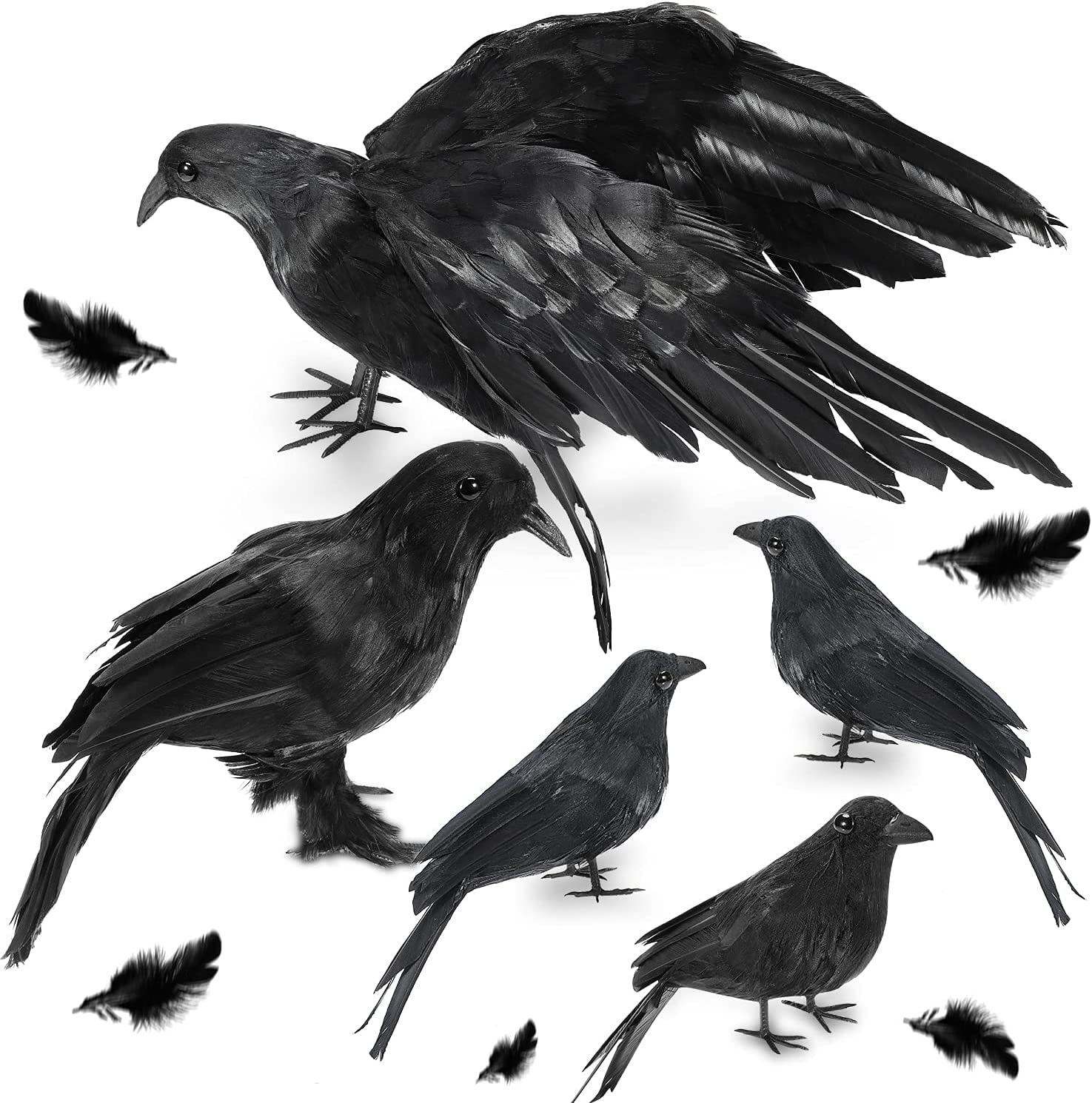 Halloween Crow Decorations 5 Pack, Realistic Handmade Black Feather ...