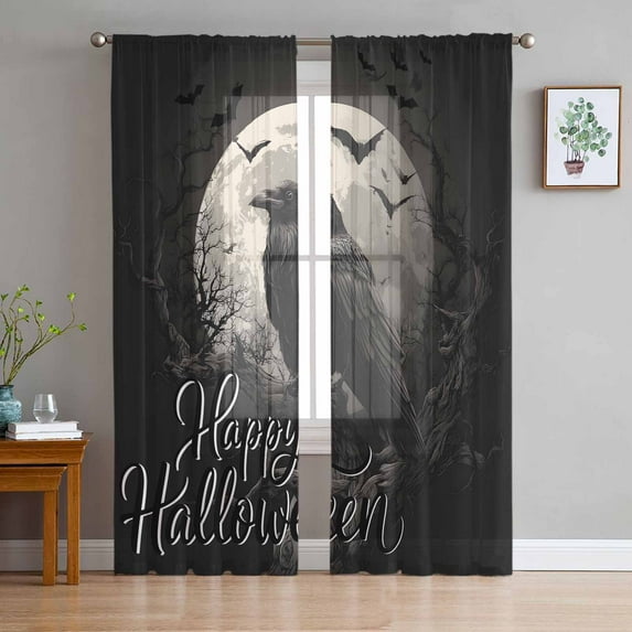 Halloween Crow Sheer Curtains 72 Inches Long 2 Panels Set, Window Sheer ...