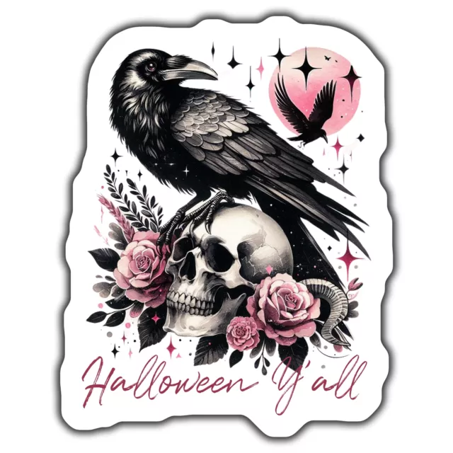 Halloween Crow Skull Sticker, Gothic Raven Skull Decal, Spooky Skull ...