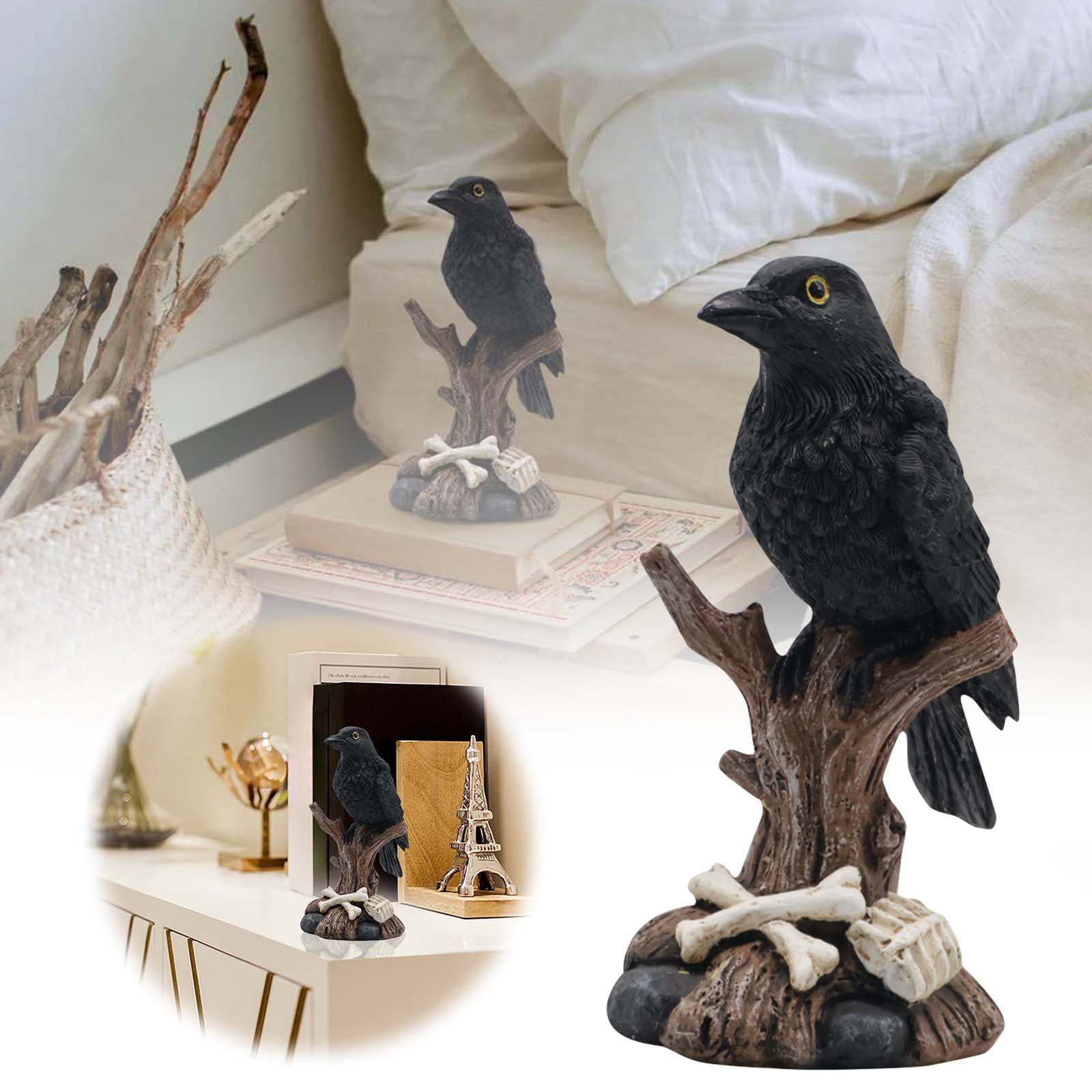 Gothic Raven Sculpture Resin Figurine Halloween Decor Realistic Crow ...