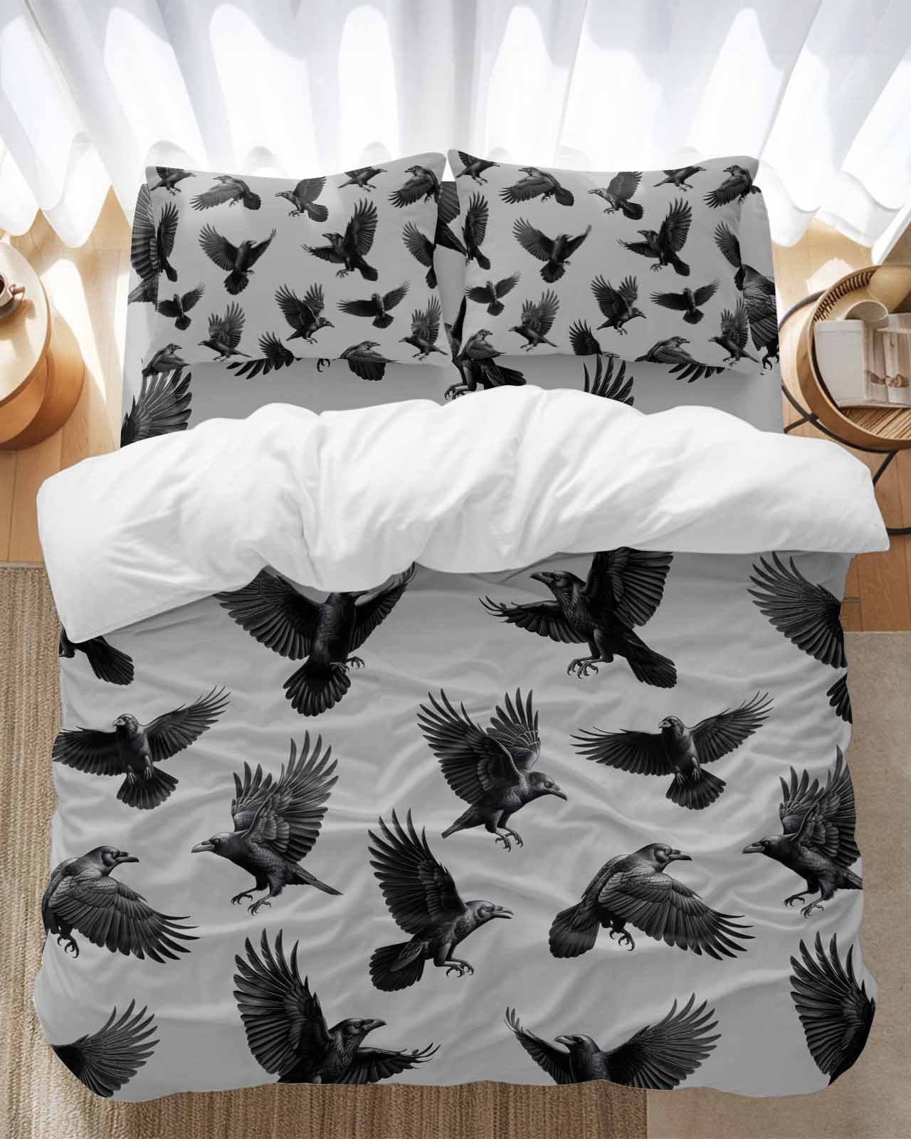 Halloween Crows Bedding Duvet Cover Set King Size 4 Pieces Retro ...