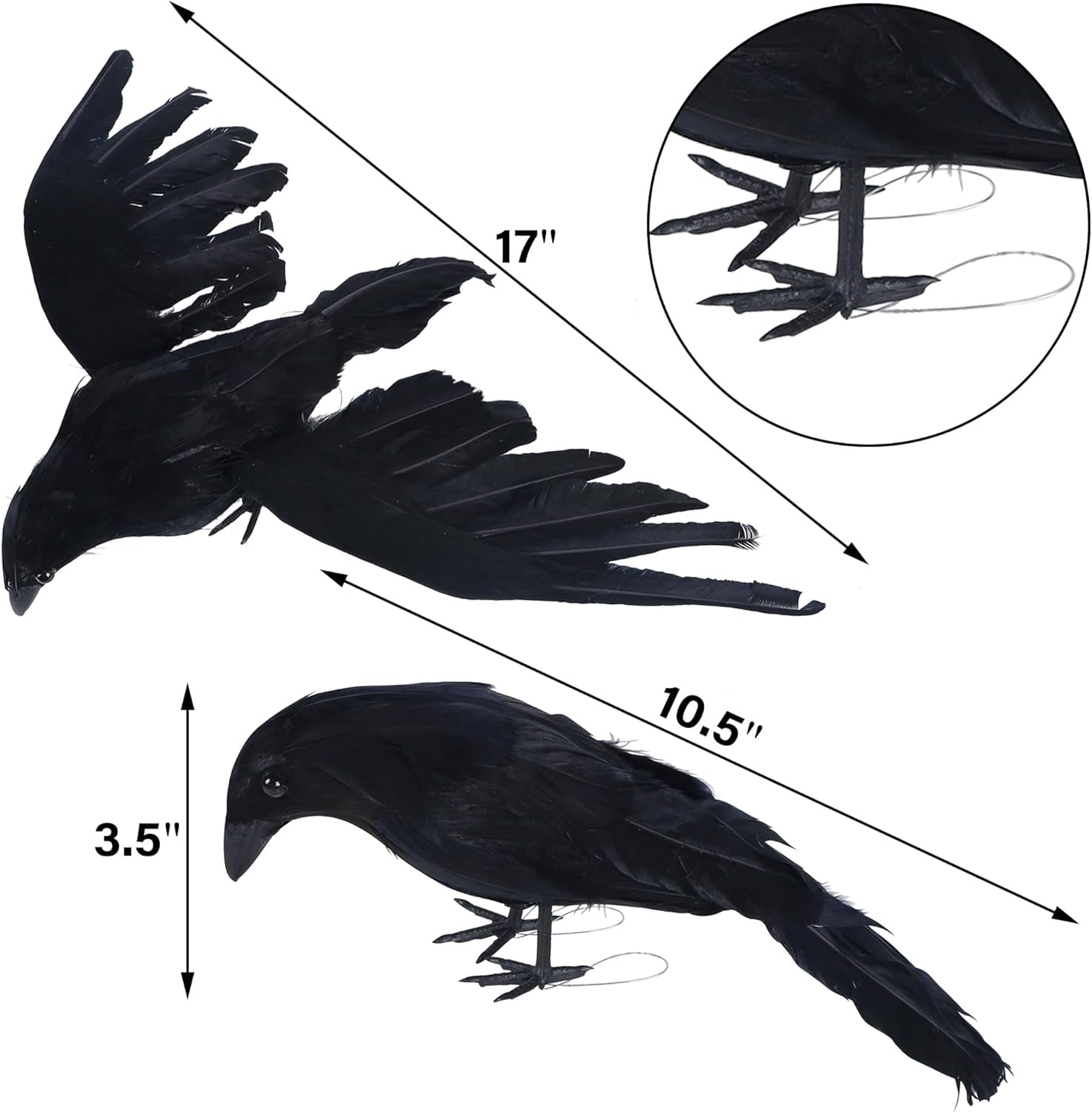 Halloween Crows Decorations, 2 Pcs Extra Large Realistic Crows ...