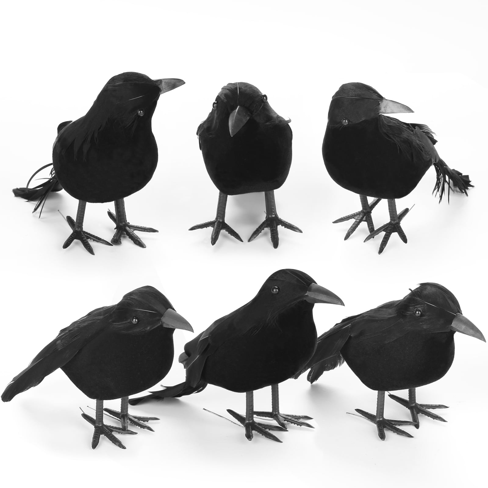 Koite Halloween Crows, Realistic Black Bird Decorations, 6pcs Feathered ...