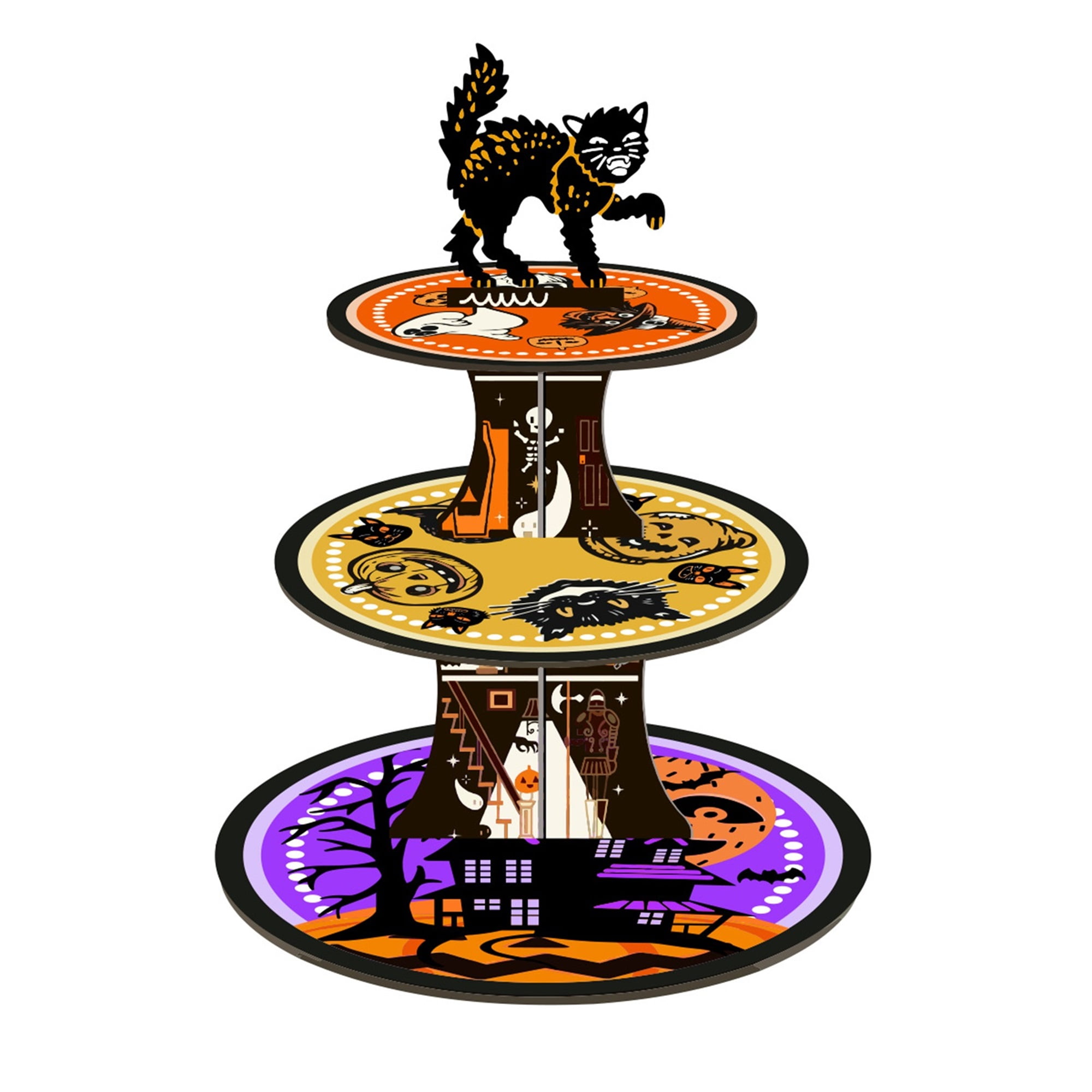 Halloween Cupcake Stand, 3 Tier Black Cat Cardboard Cake Stand Tower ...
