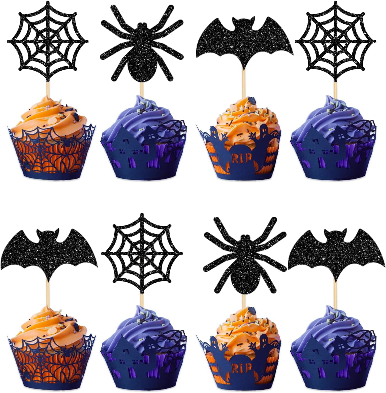 Halloween Cupcake Toppers - Bat Spider Cupcake Picks for Halloween ...
