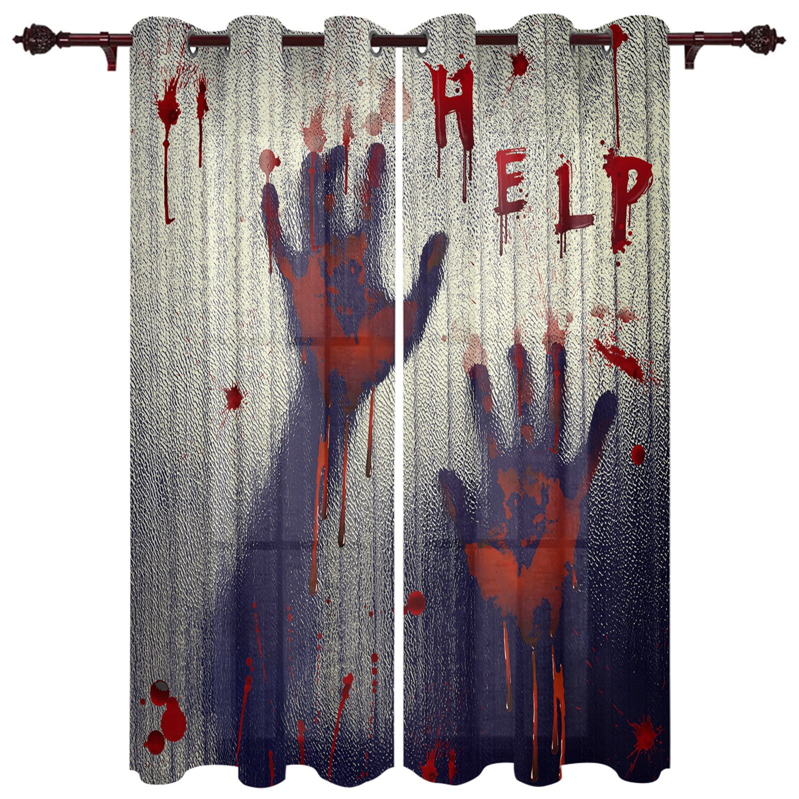 Halloween Curtain Hand Print Traces Horror Used for Living Room ...