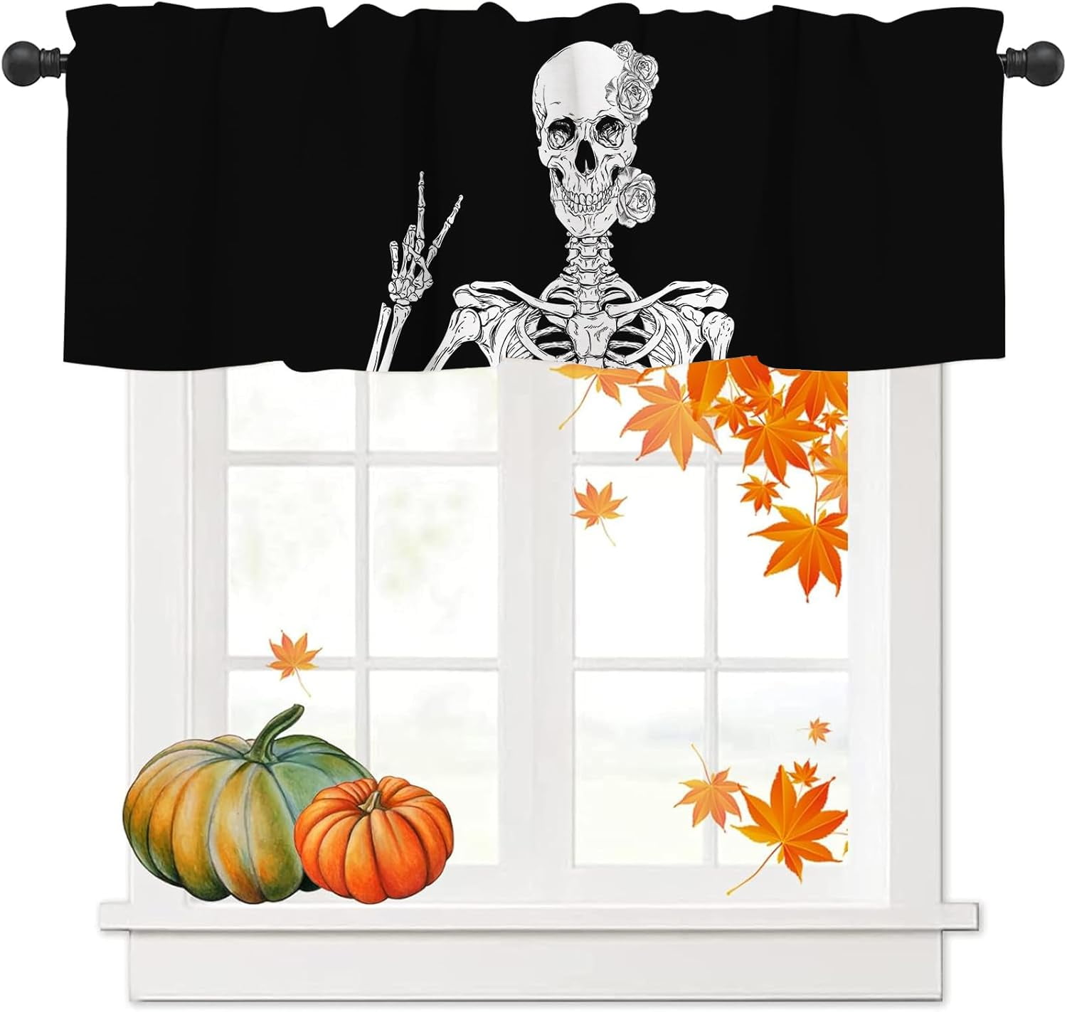 Halloween Curtain Valances for Kitchen Skull Skeleton Valance Curtains ...