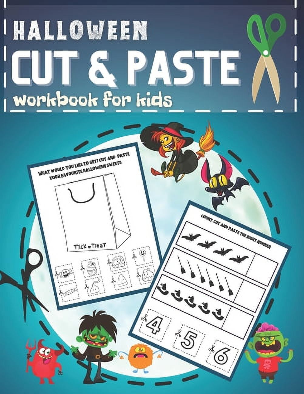 Halloween Cut & Paste Workbook for Kids : Activity Puzzle Book for ...
