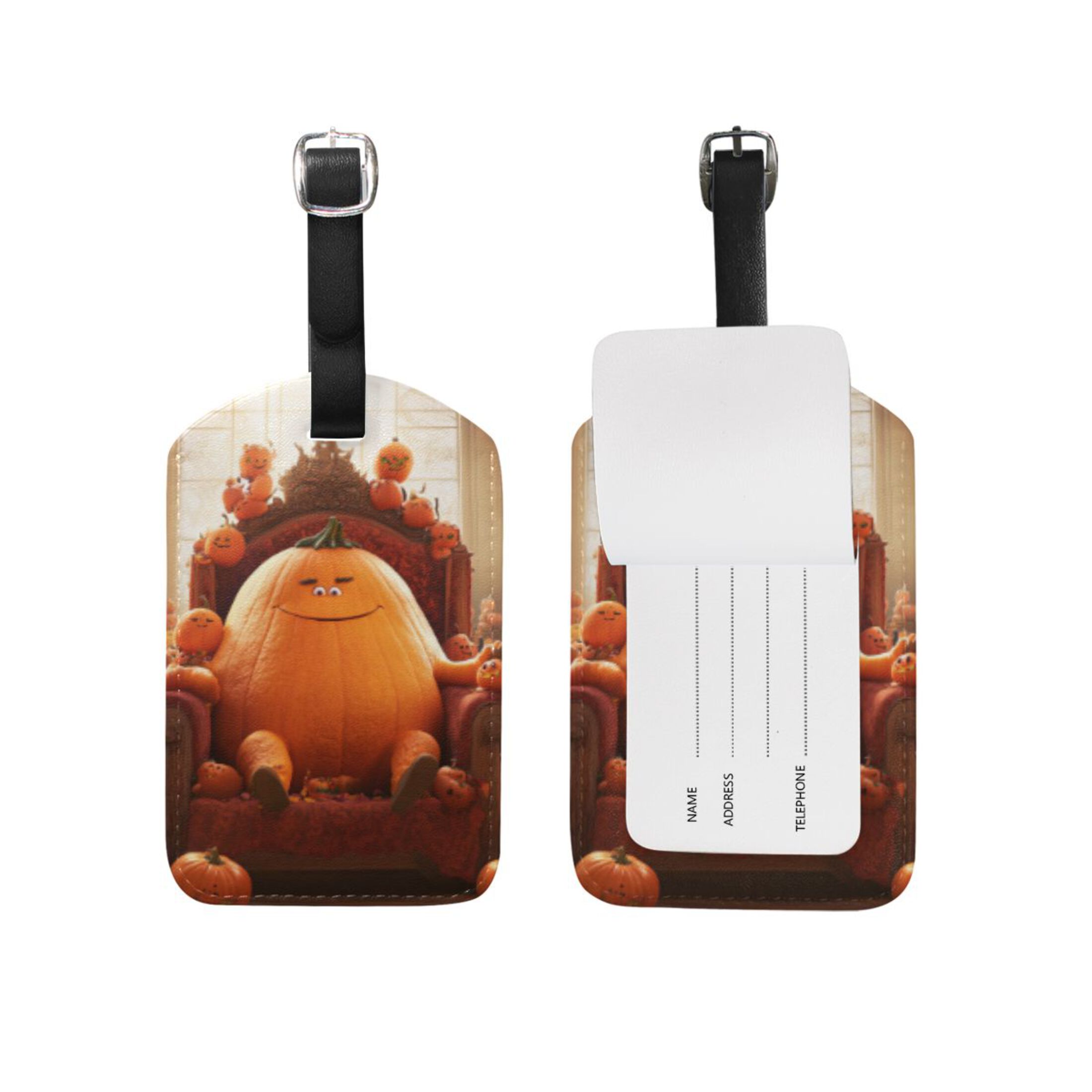 Halloween Cute Big Pumpkin Luggage Tags PU Leather Name ID Labels for ...