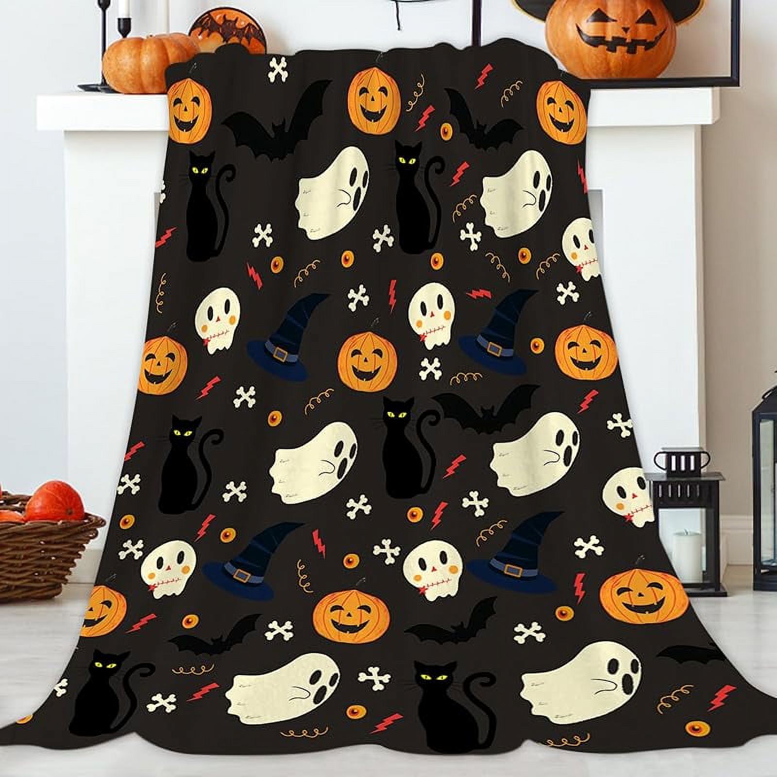 Halloween Cute Cartoon Throw Blanket 40x50 Inch, Smile Pumpkin Heaf ...