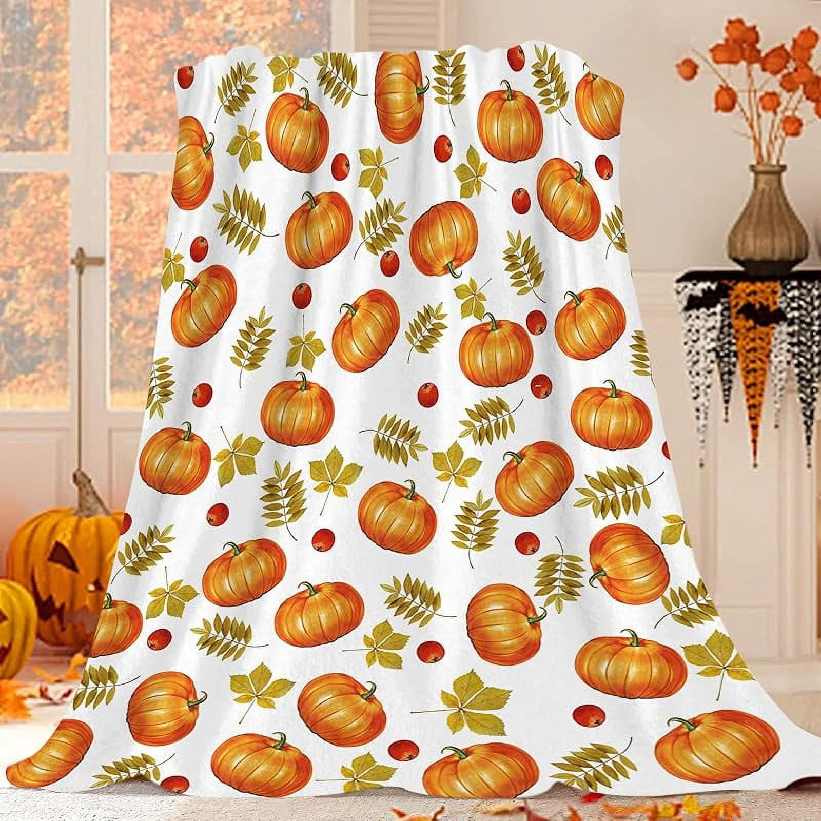 Halloween Cute Cartoon Throw Blanket 40x50 Inch, Smile Pumpkin Heaf ...