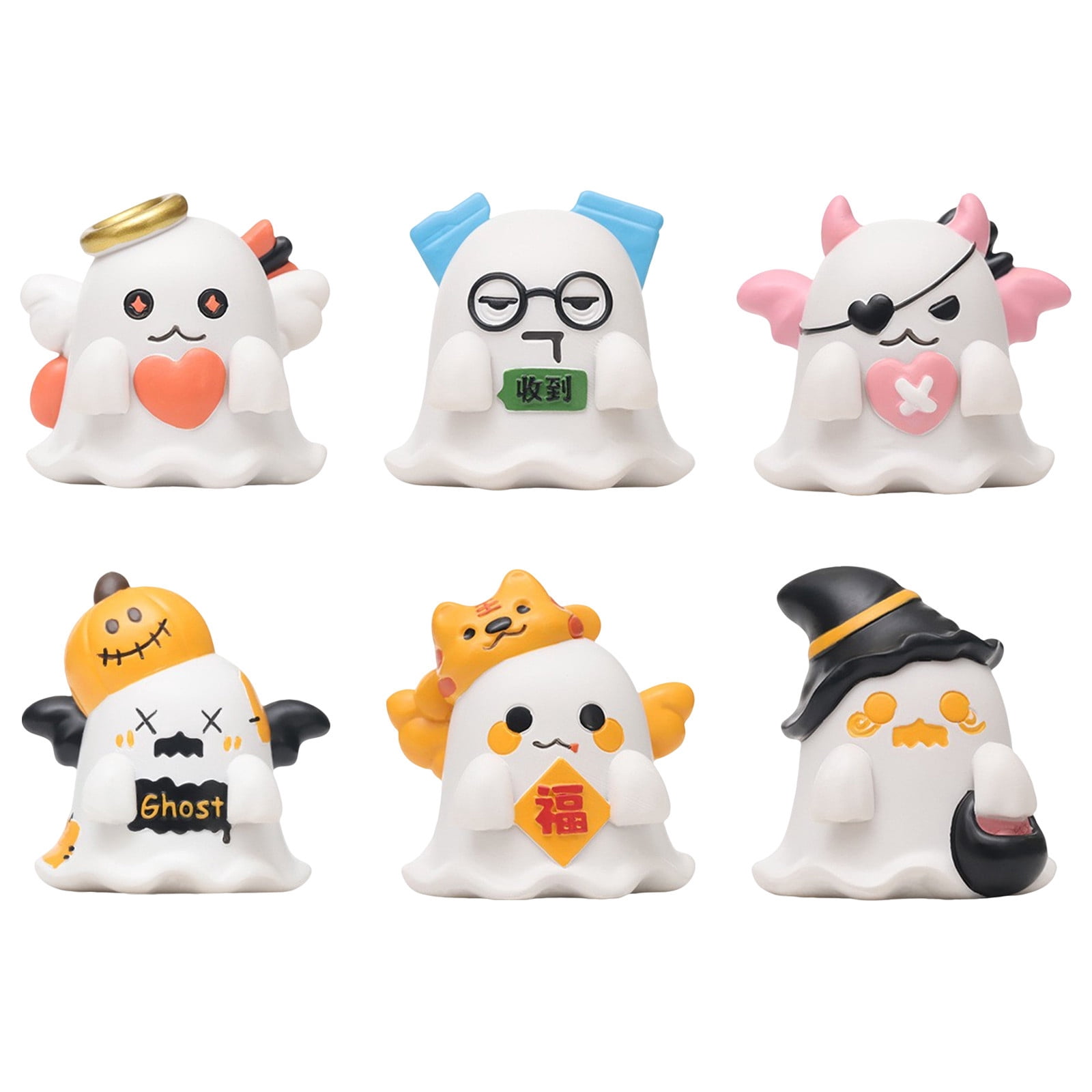 Halloween Cute Ghost Figurine, Mini Playful Resin Ghost with Witch Hat ...