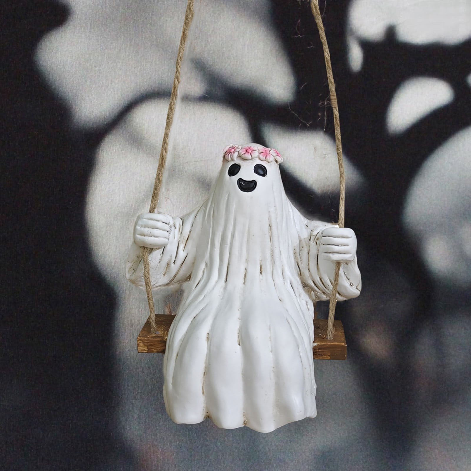 Halloween Cute Ghost Figurines on Swings, Swing Spooky with Flower ...