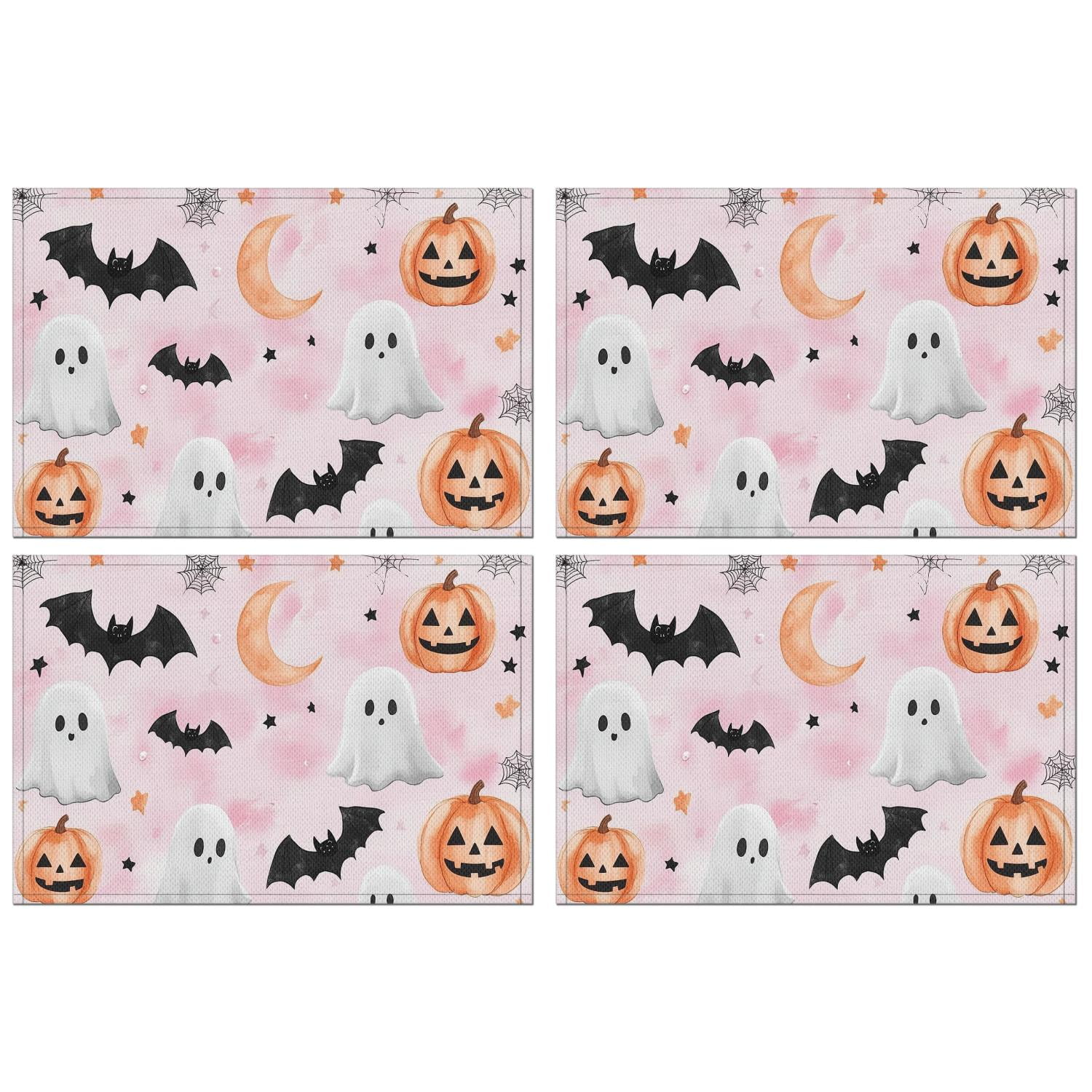 Halloween Cute Ghost Pumpkin Spider Web Bat Placemats Set of 4 ...