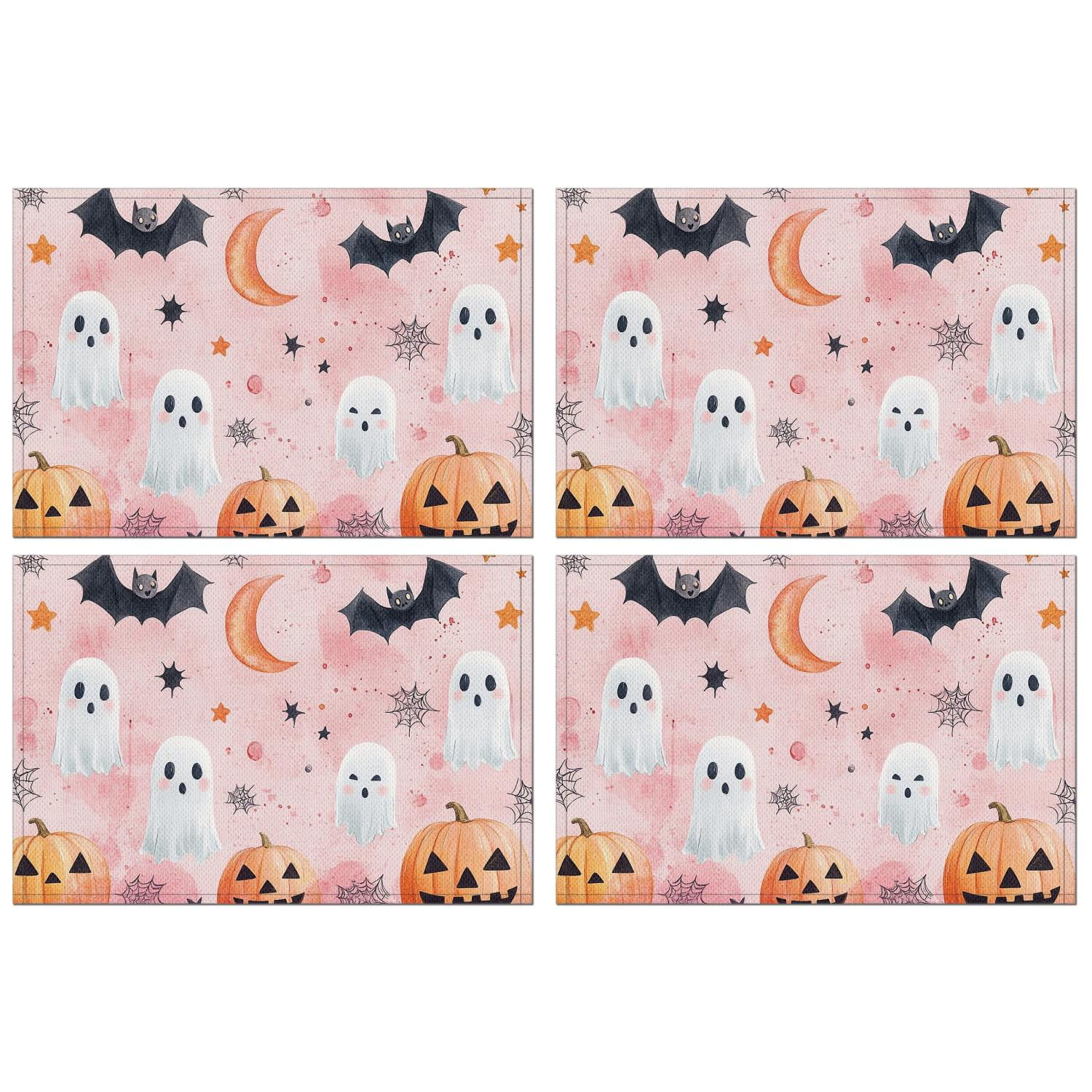 Halloween Cute Ghost Pumpkin Spider Web Bat Placemats Set of 4 12x18in ...