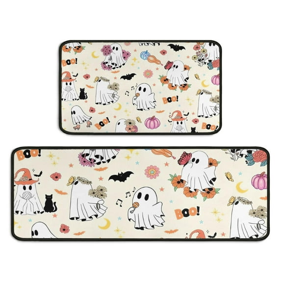 Halloween Cute Ghosts with Boo Kitchen Rugs Sets Of 2,Anti Fatigue ...
