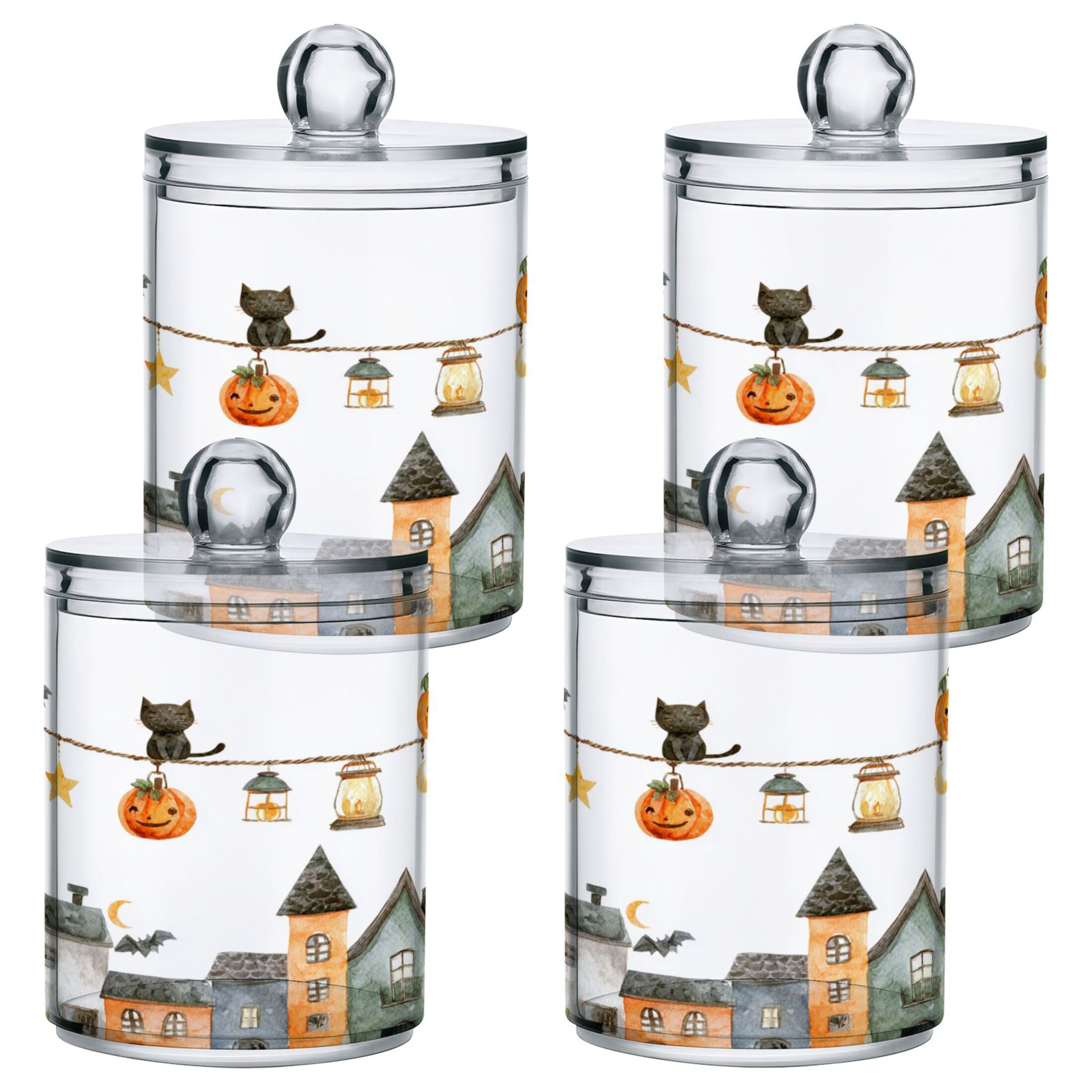 Halloween Cute House with Pumpkin Light Translucent Plastic Cans ...