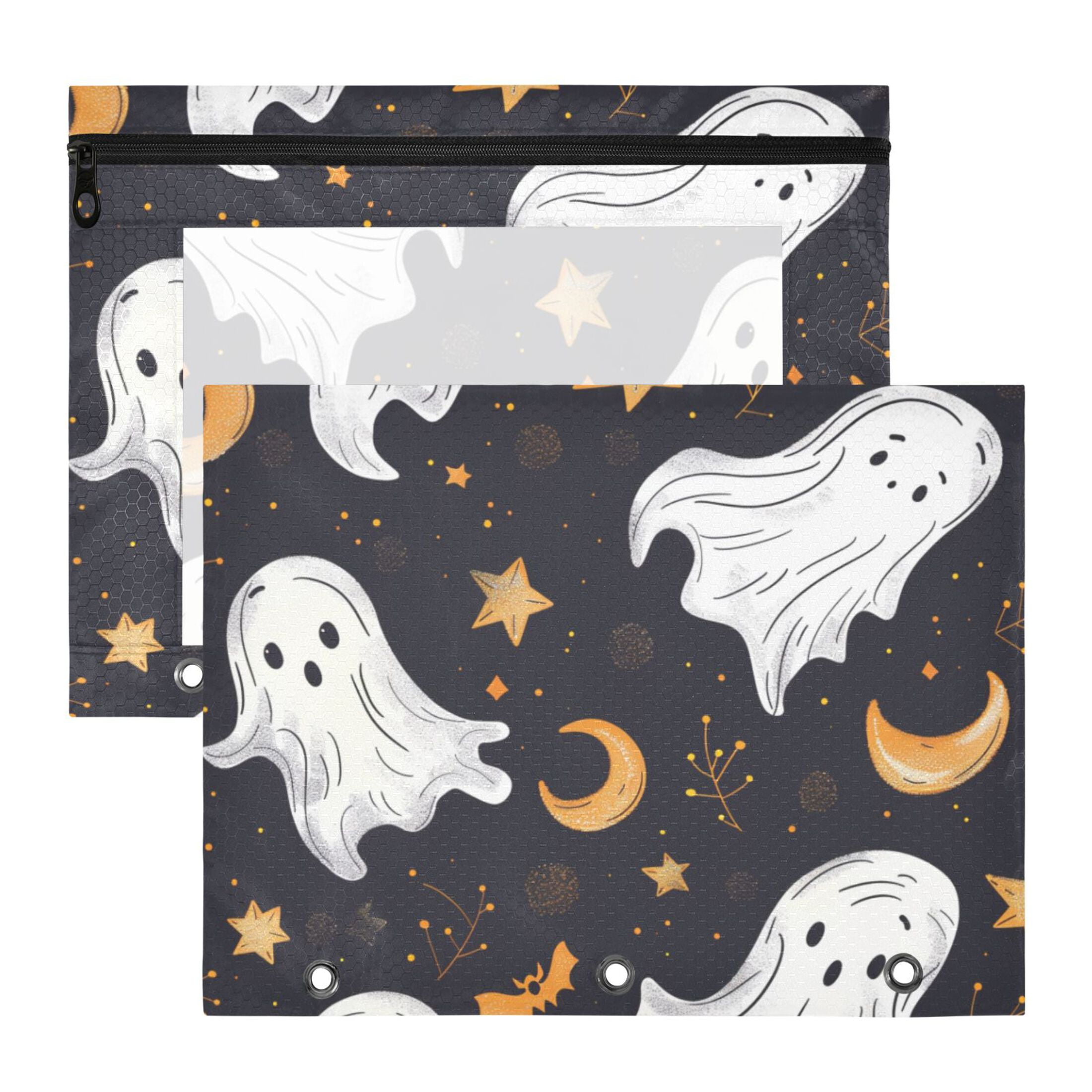 Halloween Cute Specters Stars Moon 3-Ring Binder Pouches A4 Size Zipper ...