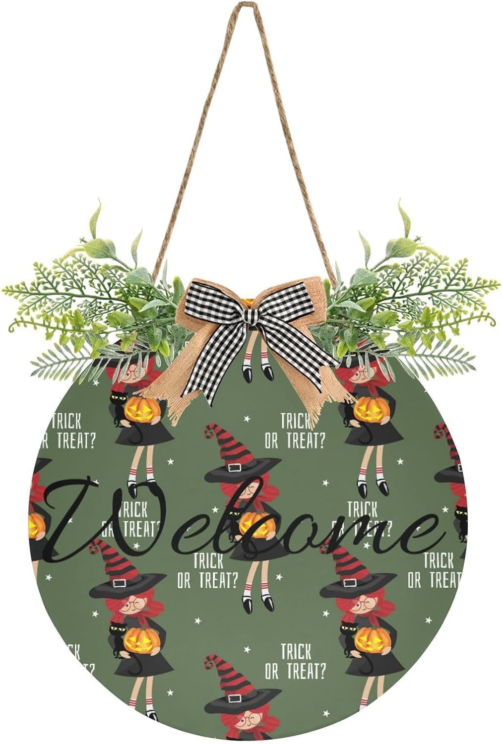 Halloween Cute Witch Welcome Sign Front Door Round Wall Door Sign with ...