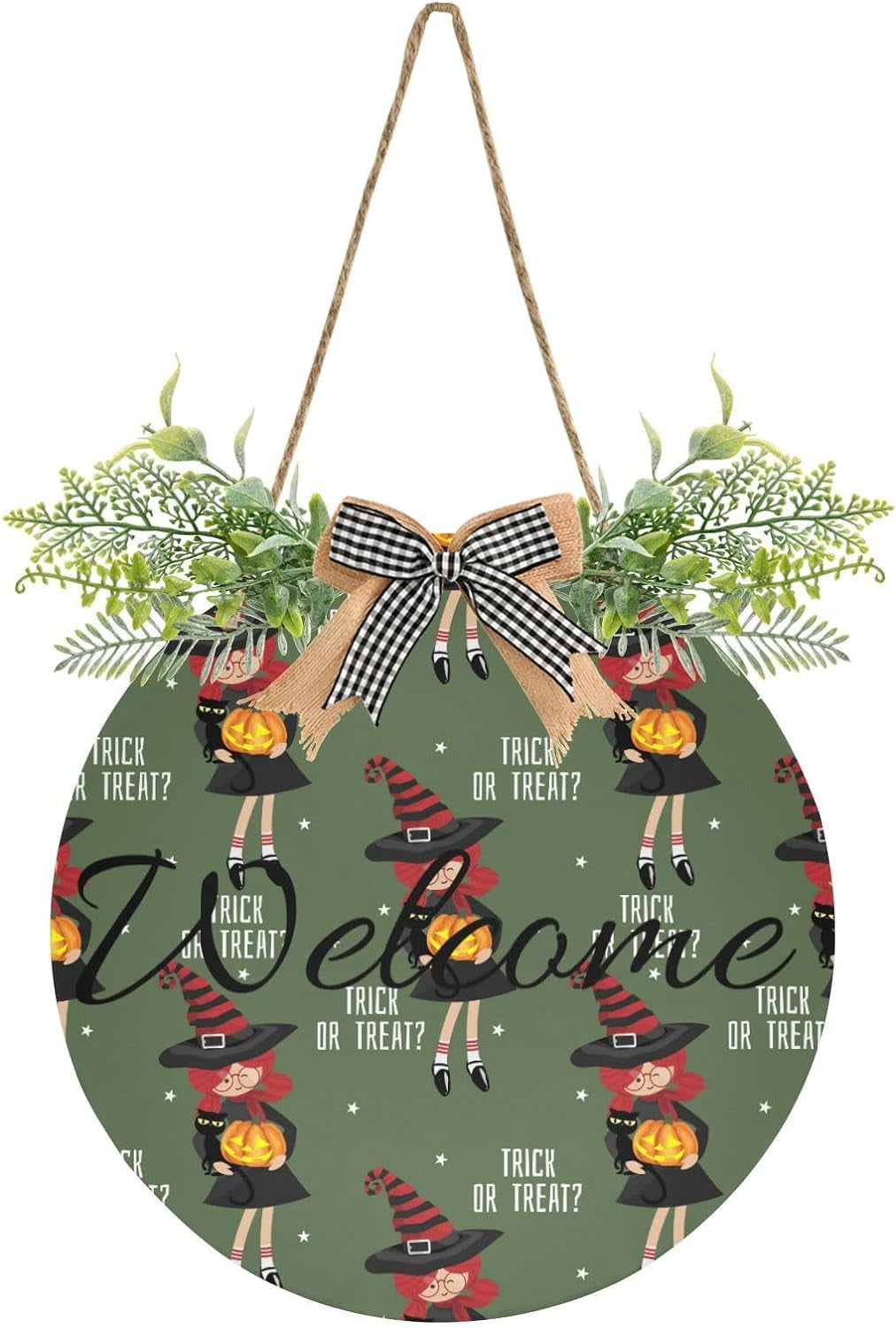 Halloween Cute Witch Welcome Sign Front Door Round Wall Door Sign with ...