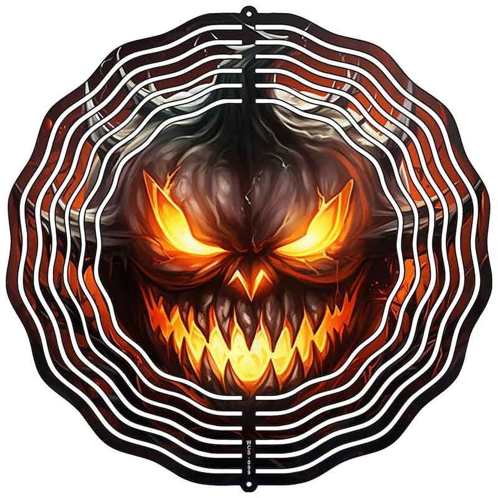 Halloween Dark Scary Pumpkin Novelty Metal Wind Spinner 10" Spinner ...