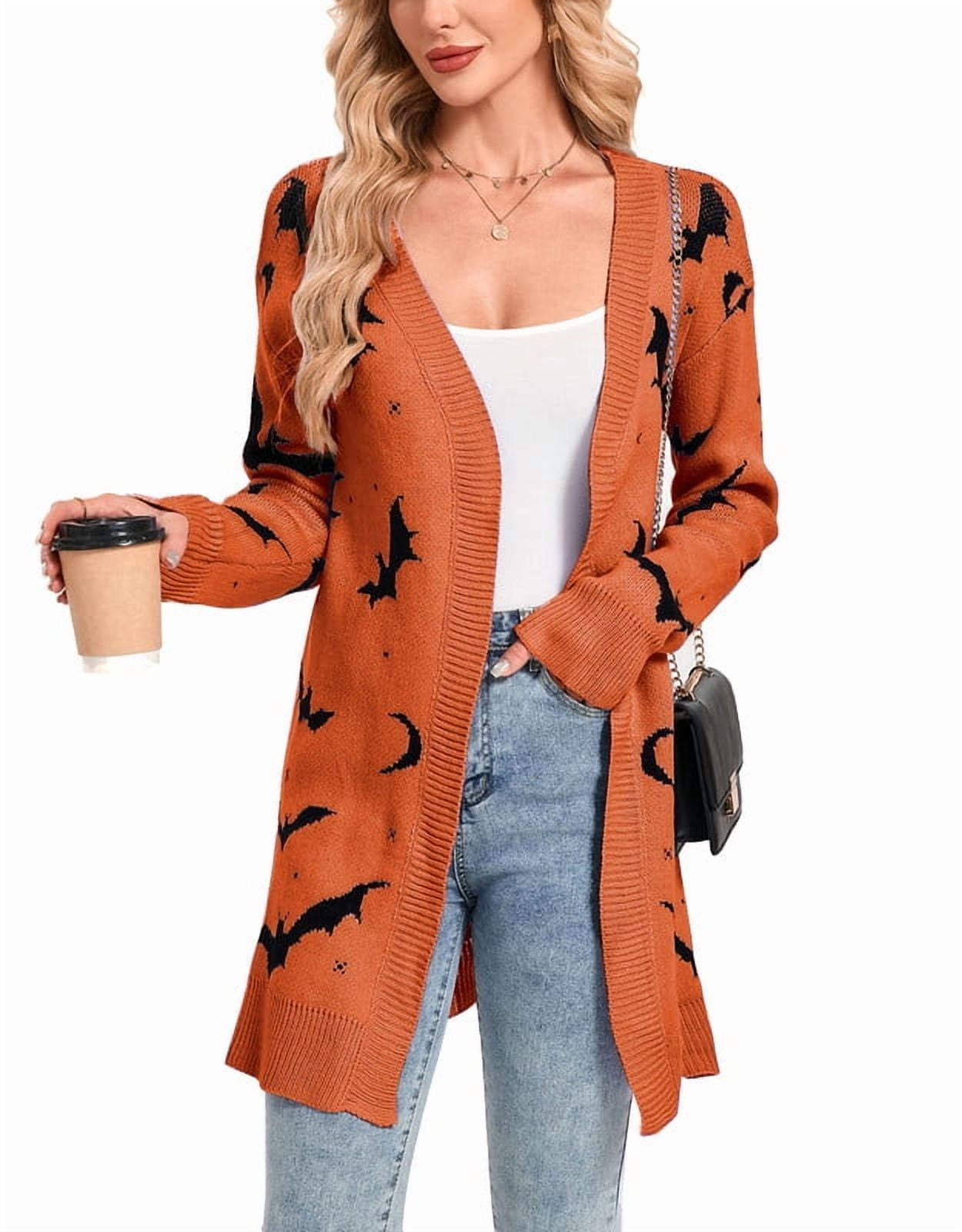 Halloween Day Cardigan Sweaters for Women V-Neck Open Front Cardigan ...