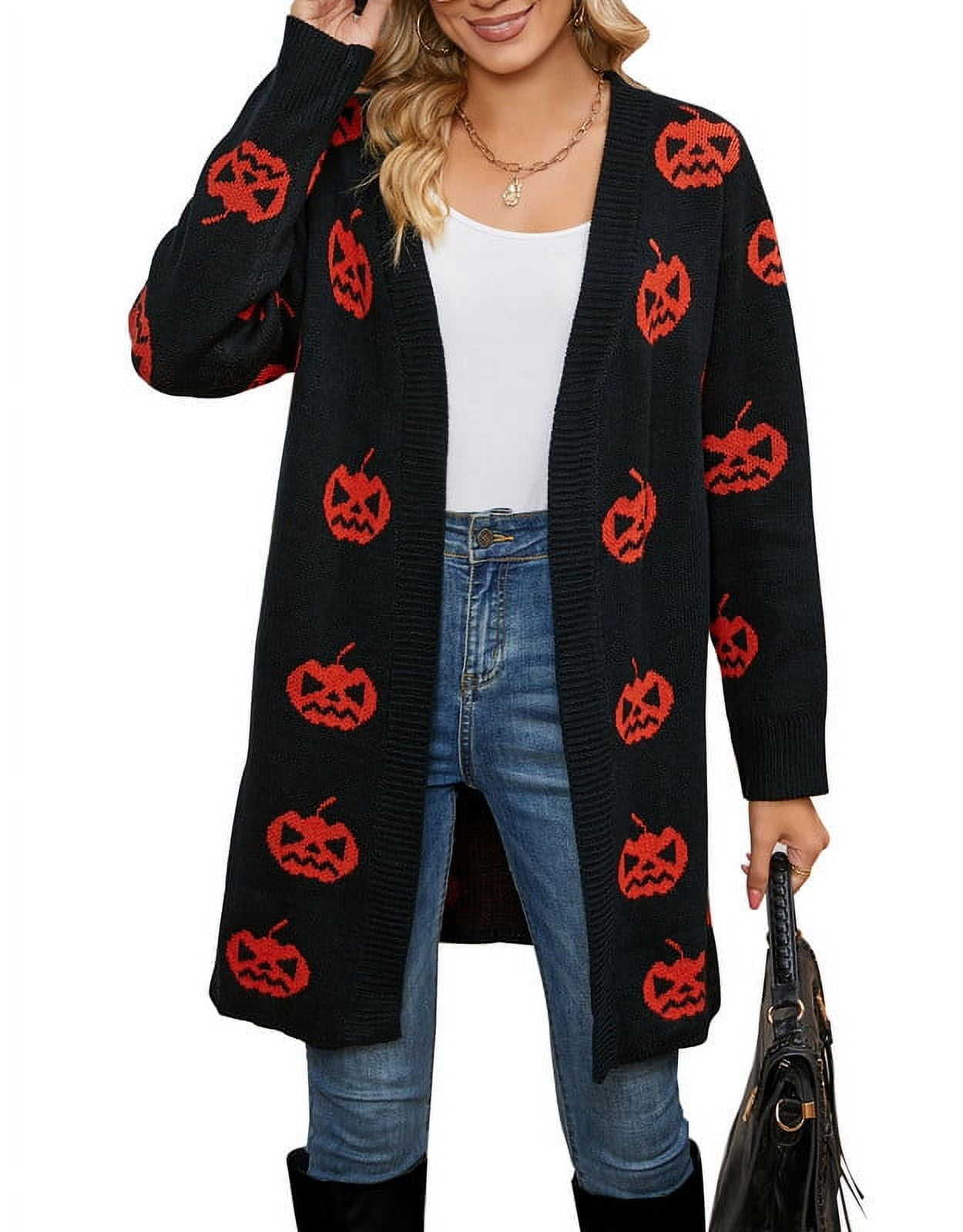 Halloween Day Cardigan Sweaters for Women V-Neck Open Front Cardigan ...