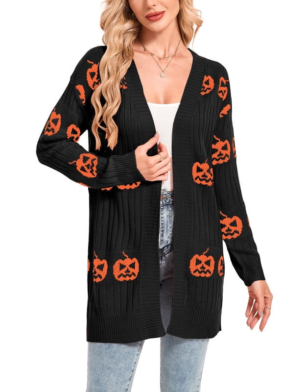 Halloween Day Cardigan Sweaters for Women V-Neck Open Front Cardigan ...