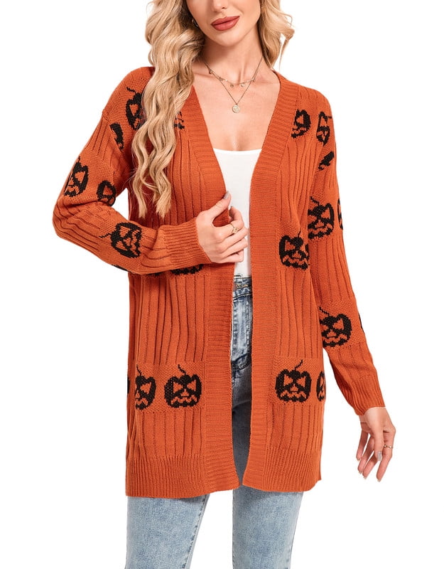 Halloween Day Cardigan Sweaters for Women V-Neck Open Front Cardigan ...