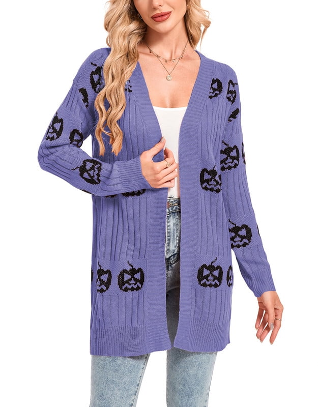 Halloween Day Cardigan Sweaters for Women V-Neck Open Front Cardigan ...
