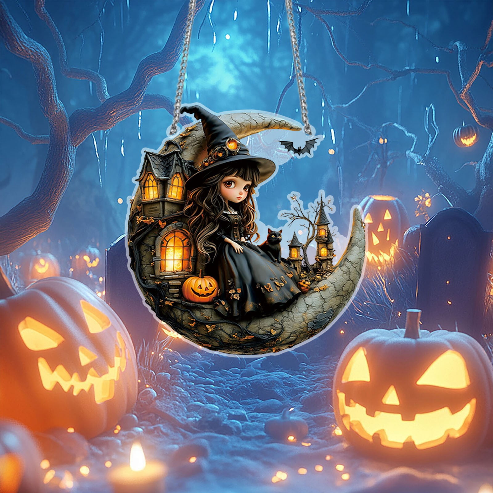 Halloween Decor under $5! Yannianjz Charming Moonlight Witch Acrylic ...