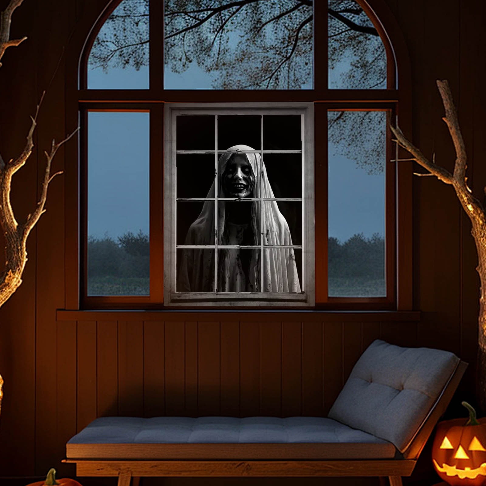 Halloween Decor under $5! Yannianjz Scary Ghost Woman Window Decal Door ...